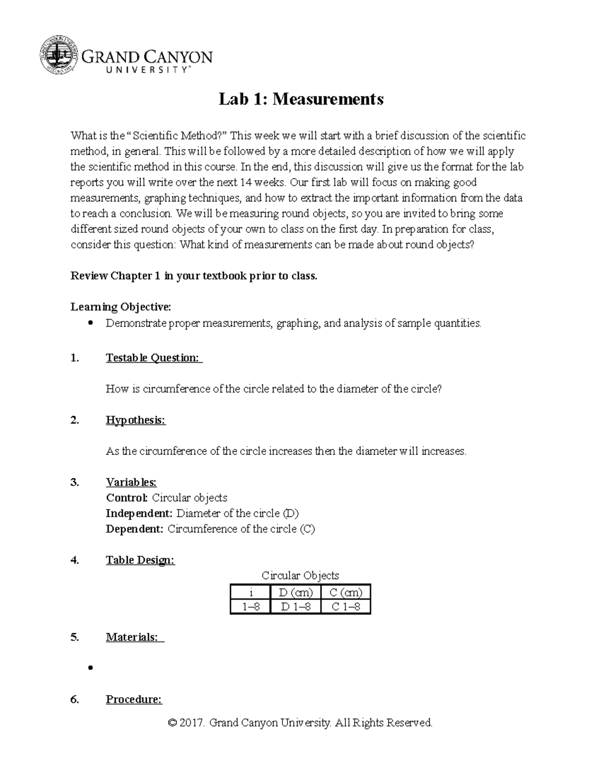 PHY-111L-RS-Lab1 Measurements - Lab 1: Measurements What is the “Scientific Method?” This week ...