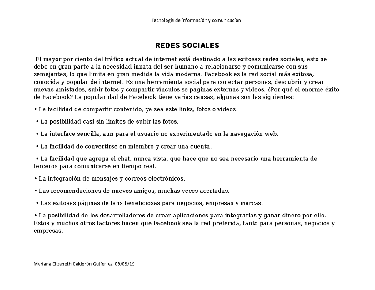Redes Sociales - actividad obligatoria - Tecnología de información y ...