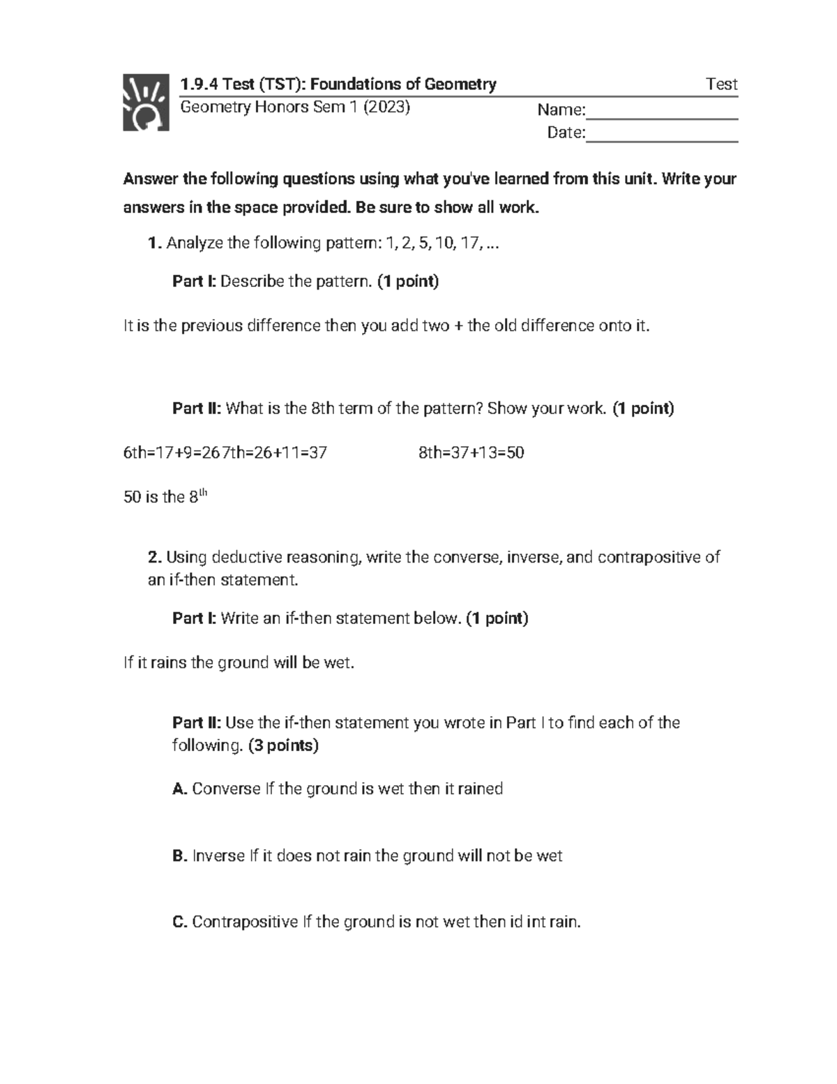 1.9.4 Test (TST) - Foundations of Geometry (Test) - 1.9 Test (TST ...