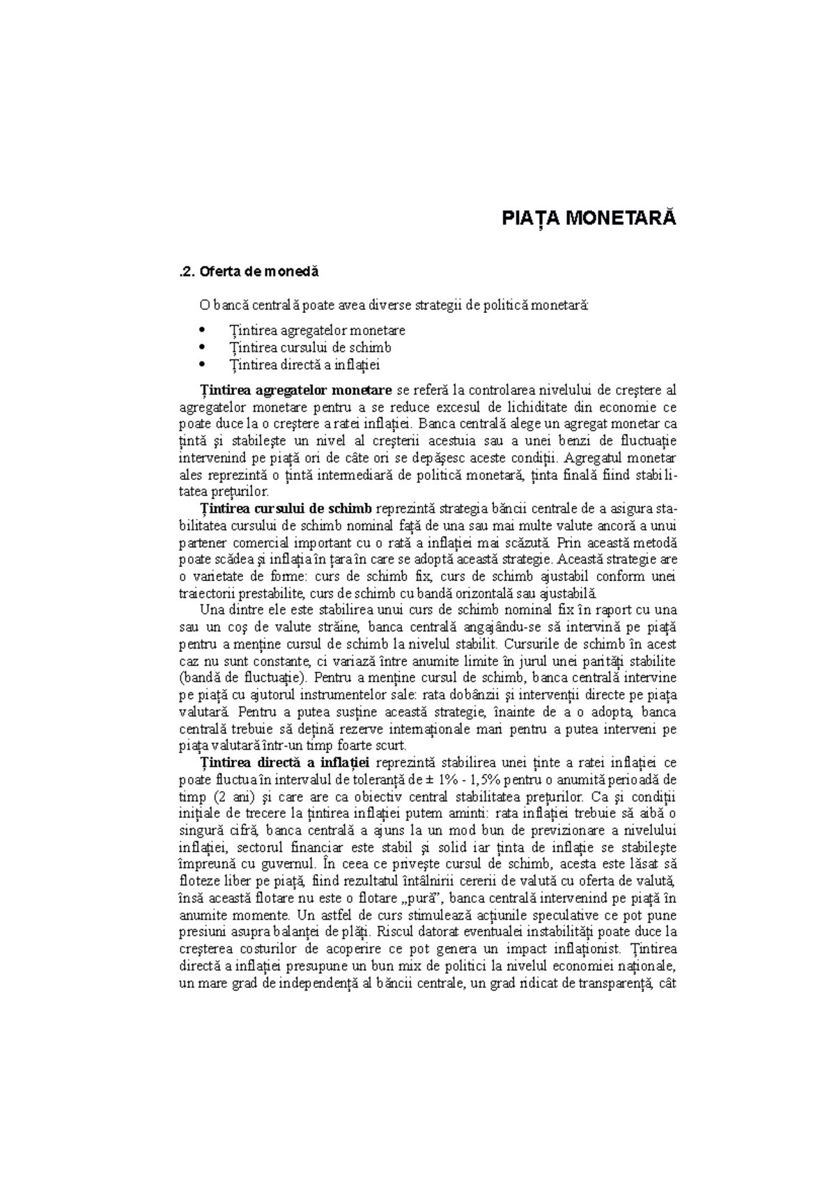Piata-Monetara-completari - .2. Oferta de O poate avea diverse ...