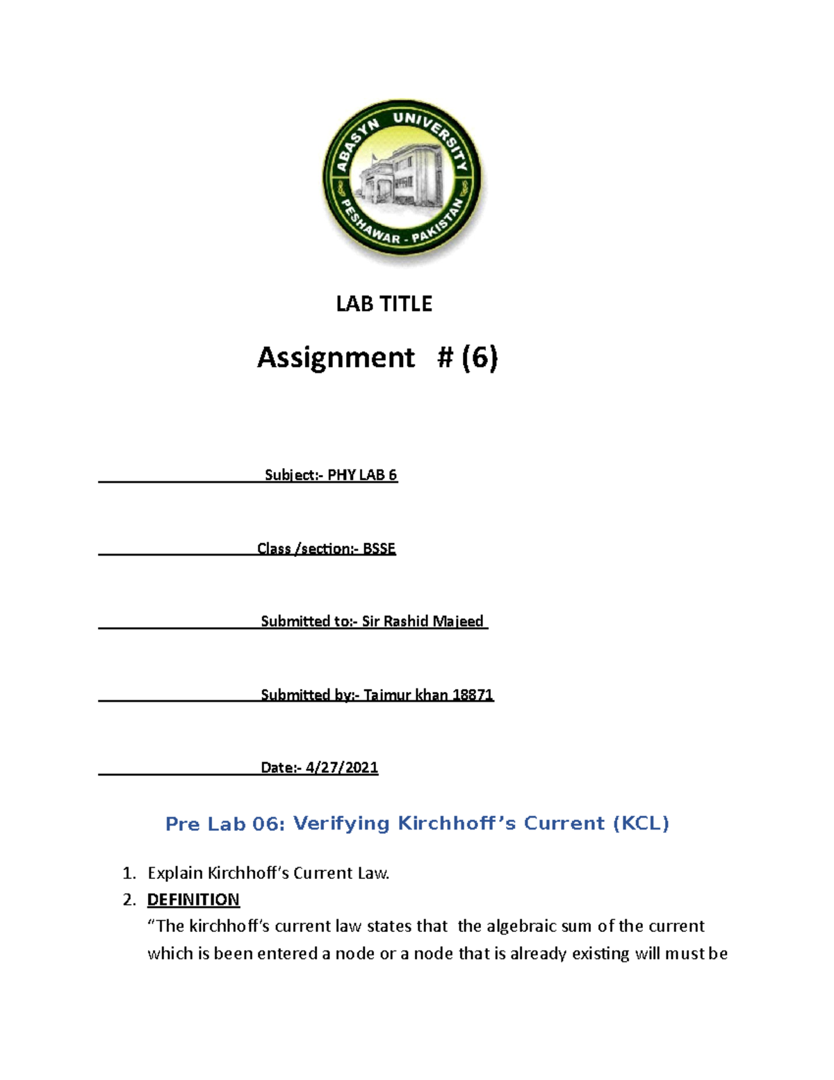 Lab 6 - these are assignments of Haris shams sir taken in 2021 - LAB ...