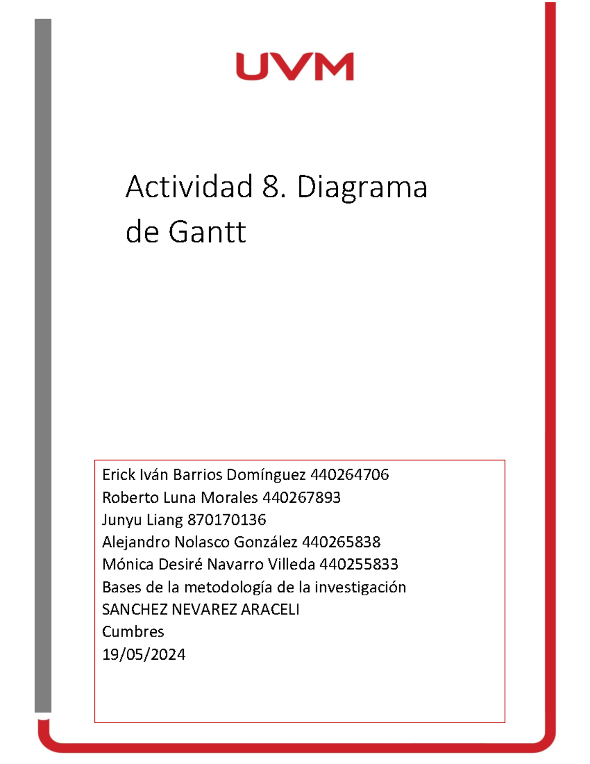 EIBD 8 - Actividad 8. Diagrama de Gantt Erick Iván Barrios Domínguez ...