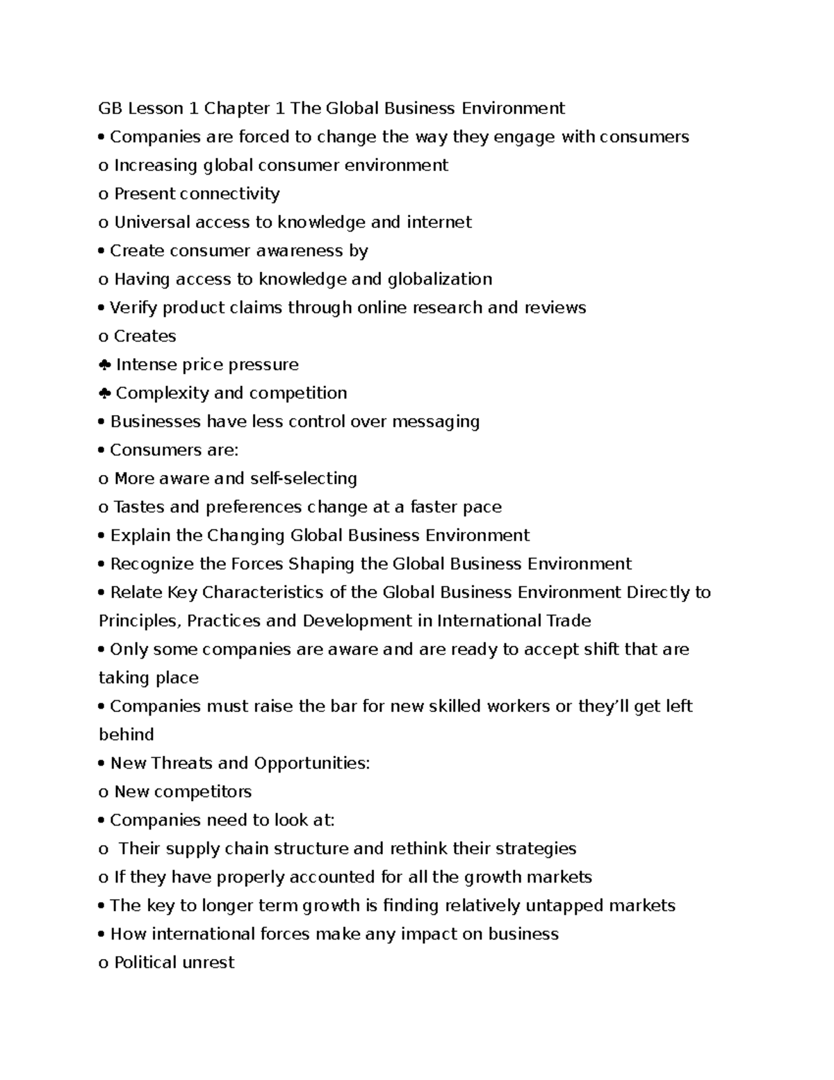 GB Lesson 1 Chapter 1 The Global Business Environment - GB Lesson 1 ...