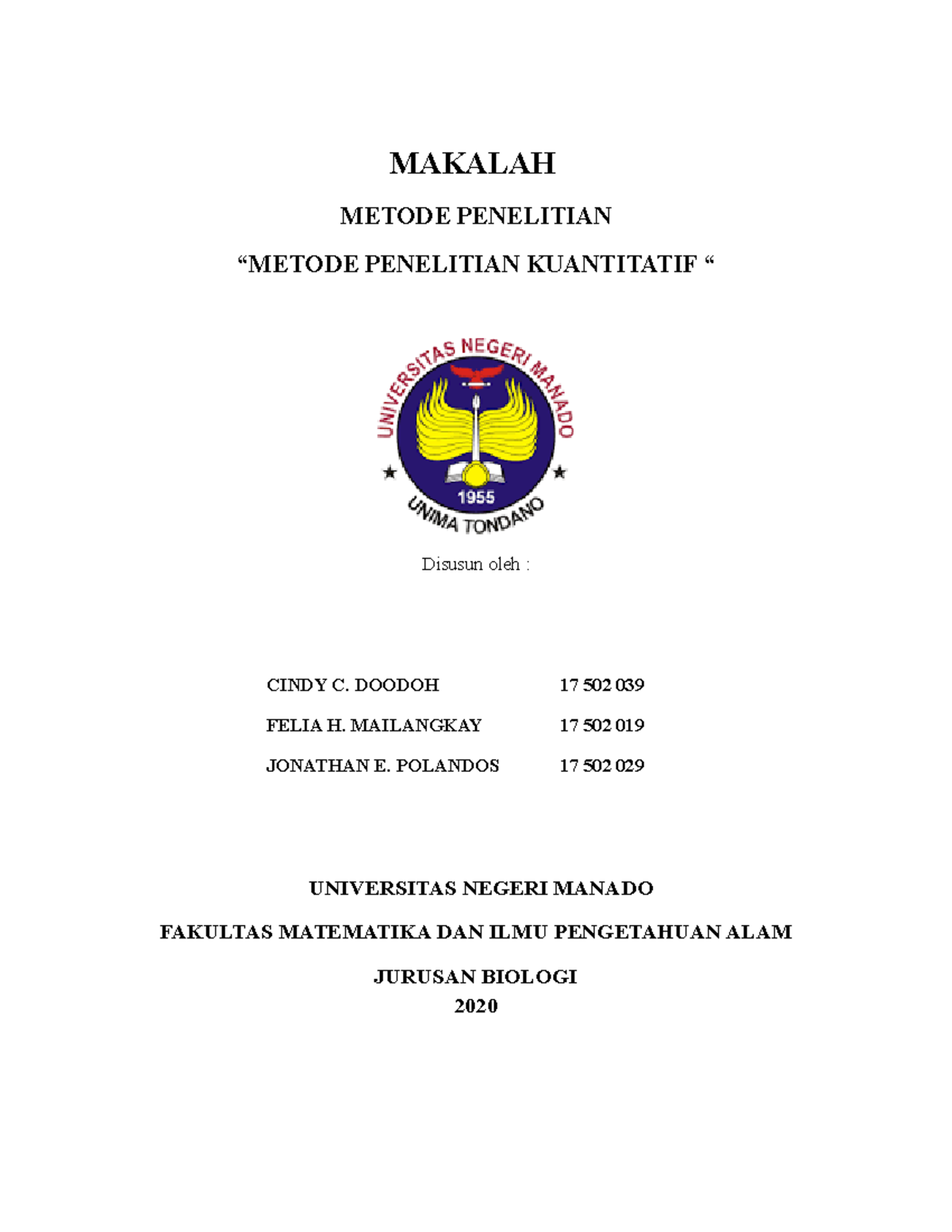 Makalah penelitian kuantitatif - MAKALAH METODE PENELITIAN “METODE PENELITIAN KUANTITATIF ...