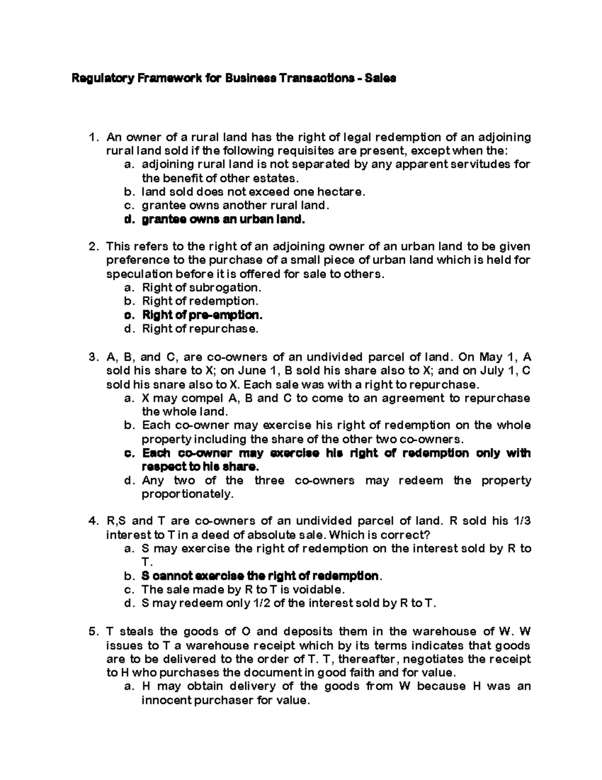 Right of repurchase - Regulatory Framework for Business Transactions ...