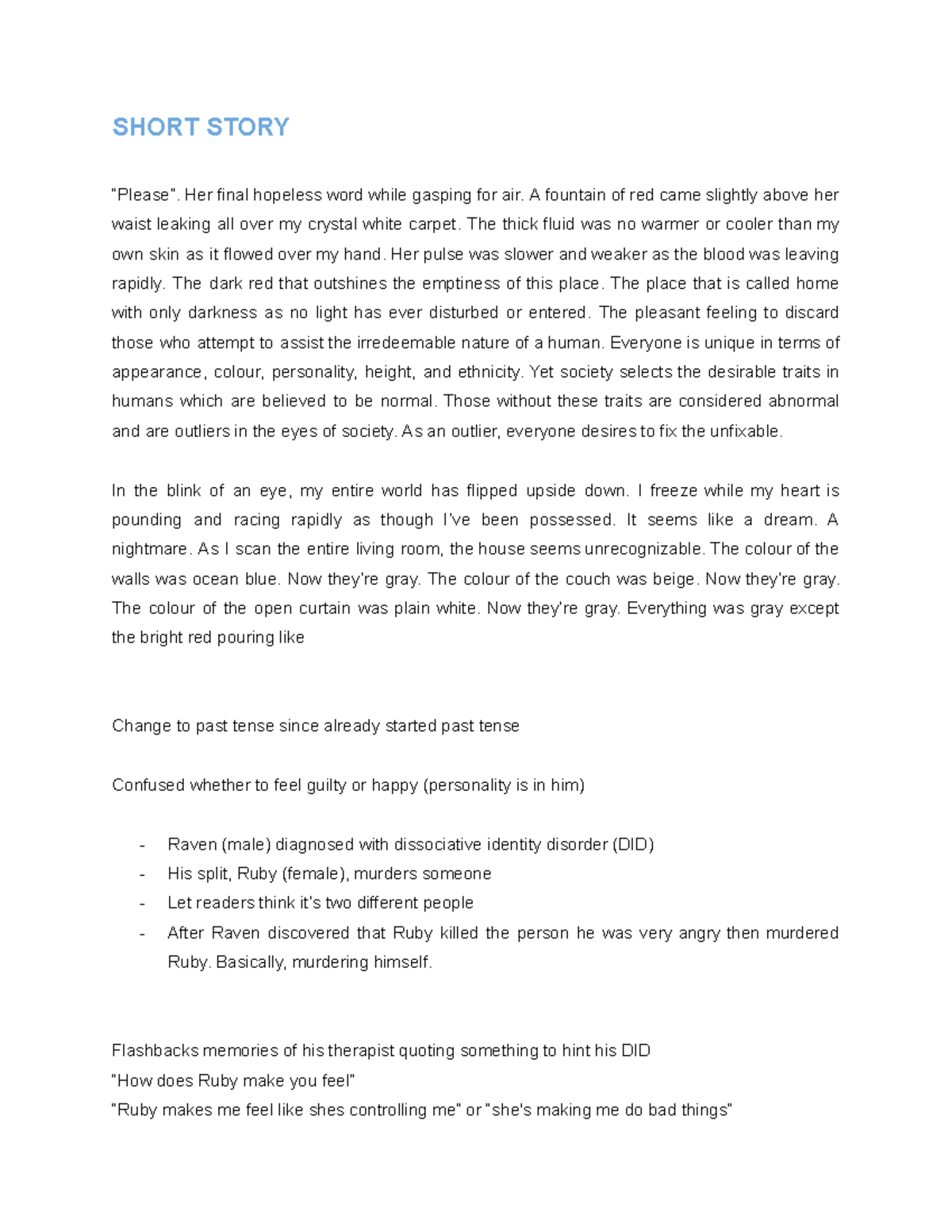 Creative writing - SHORT STORY “Please”. Her final hopeless word while ...