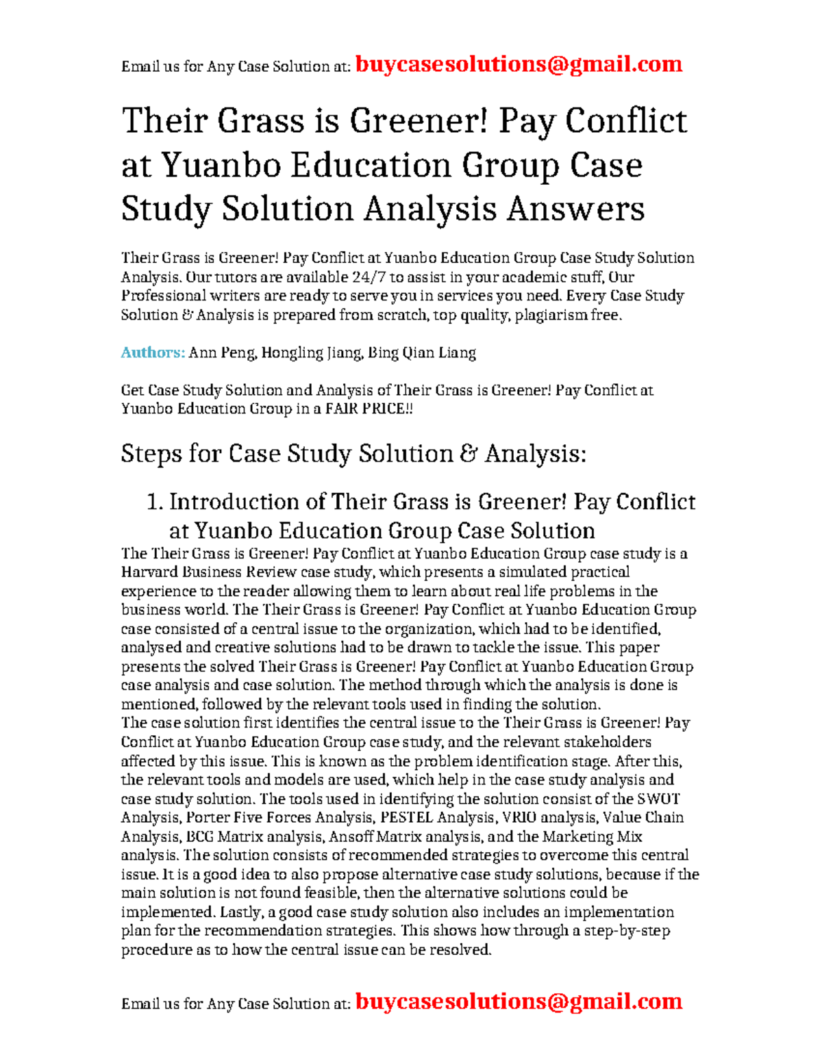 Case Solution Their Grass is Greener Pay Conflict at Yuanbo Education Group - Their Grass is ...