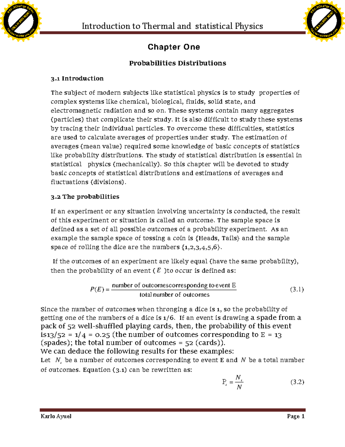 Statistical Physics for engineering students - Introduction to Thermal ...