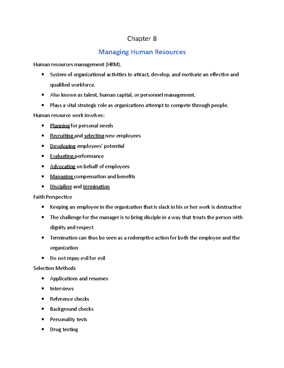 BUSI 310 - Chapter 8 - Lecture notes 2 - Chapter 8 Managing Human ...
