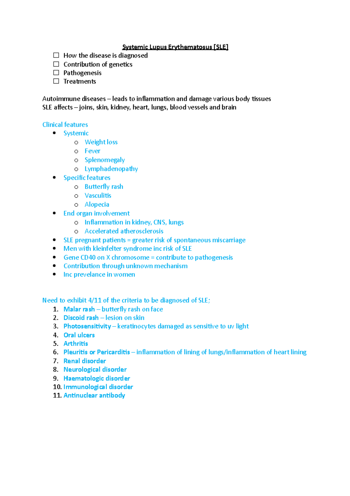 Systemic Lupus Erythematosus notes - Systemic Lupus Erythematosus [SLE ...