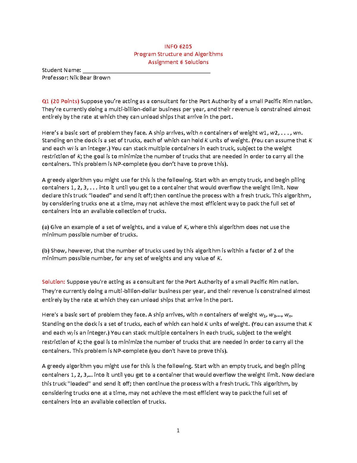 INFO 6205 Assignment 6 Solutions - INFO 6205 Program Structure and Algorithms Assignment 6 ...