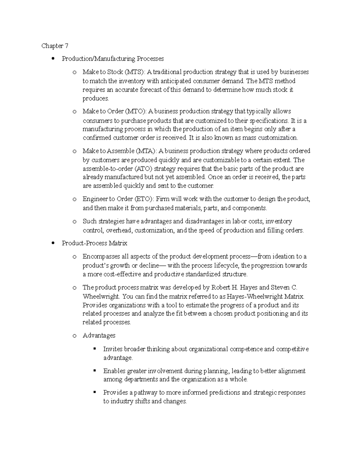 Exam 3 Study Guide - Chapter 7 Production/Manufacturing Processes o ...