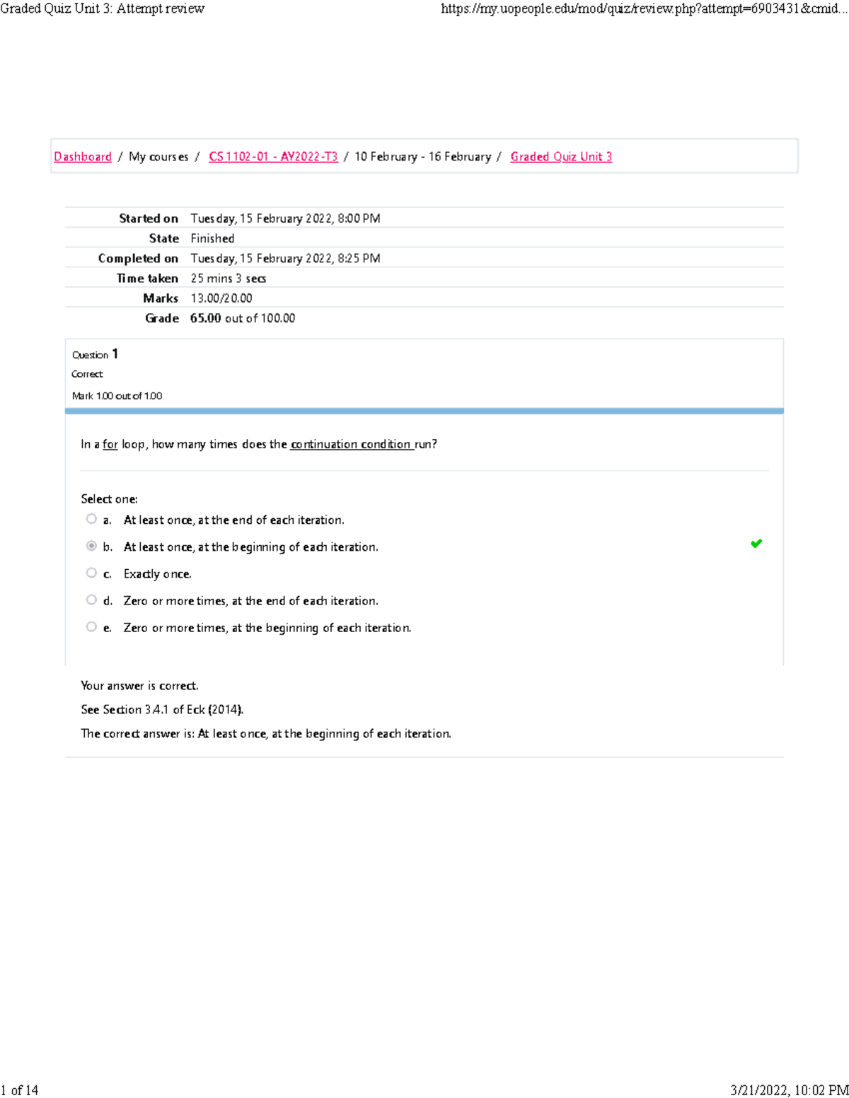 Graded Quiz 3 - Self quiz for unit 3 - CS 1103 - UoPeople - Studocu