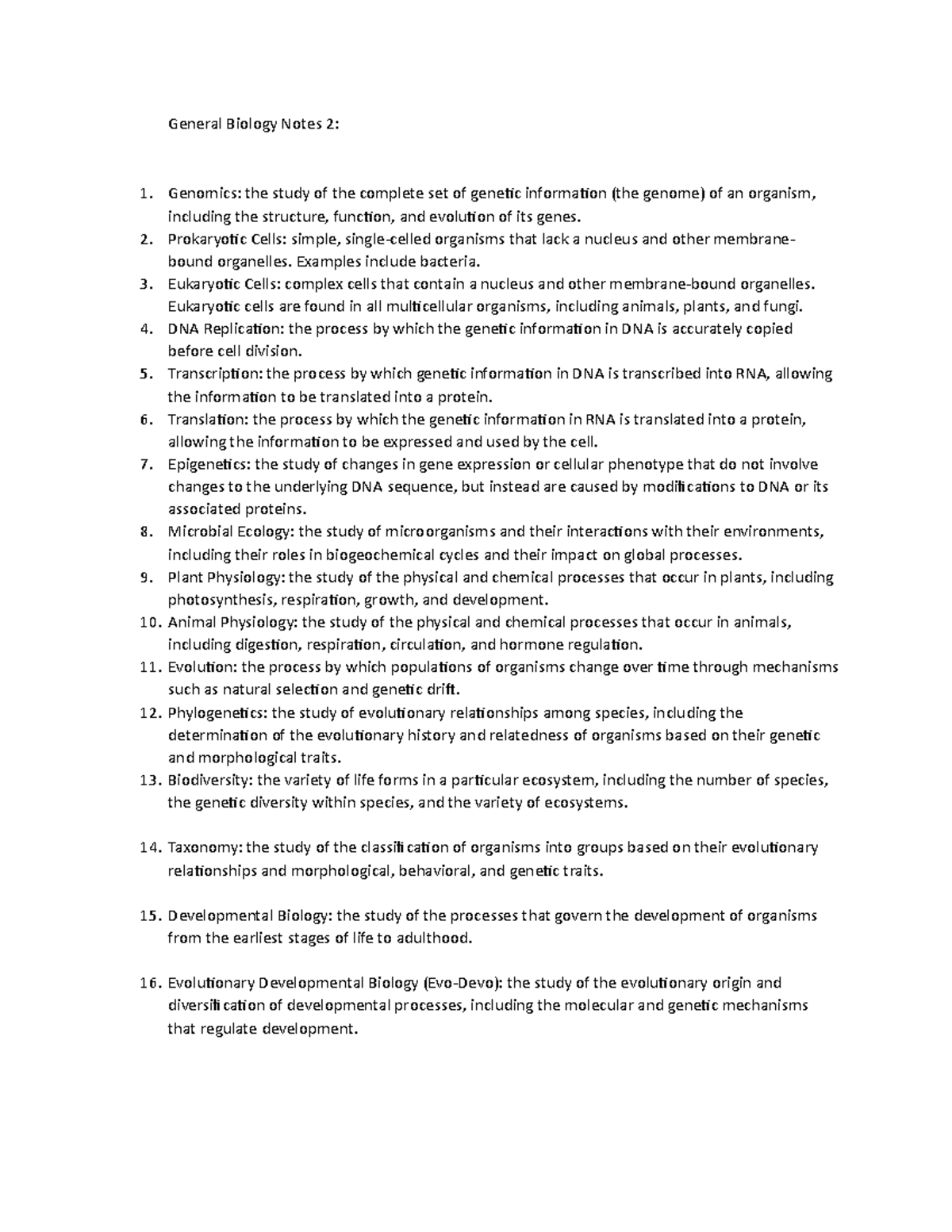 Bio Notes 2 - General Biology Notes 2: Genomics: the study of the ...