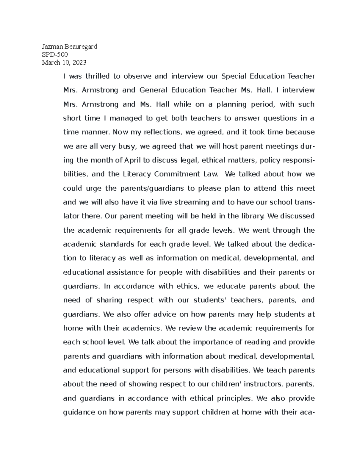 Special education teacher and general education teacher interviews ...