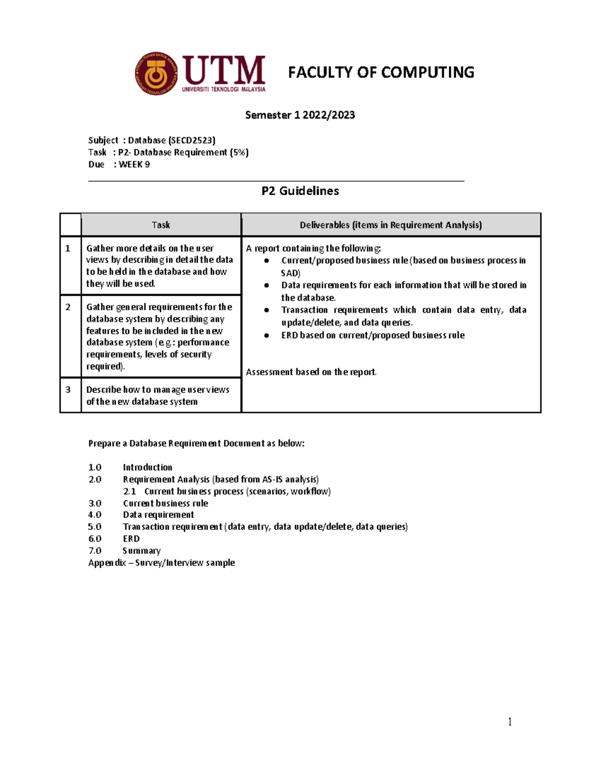 2023 - Phase 2 - System Analysis And Design - 1 Semester 1 2022/ Subject : Database (SECD2523 ...