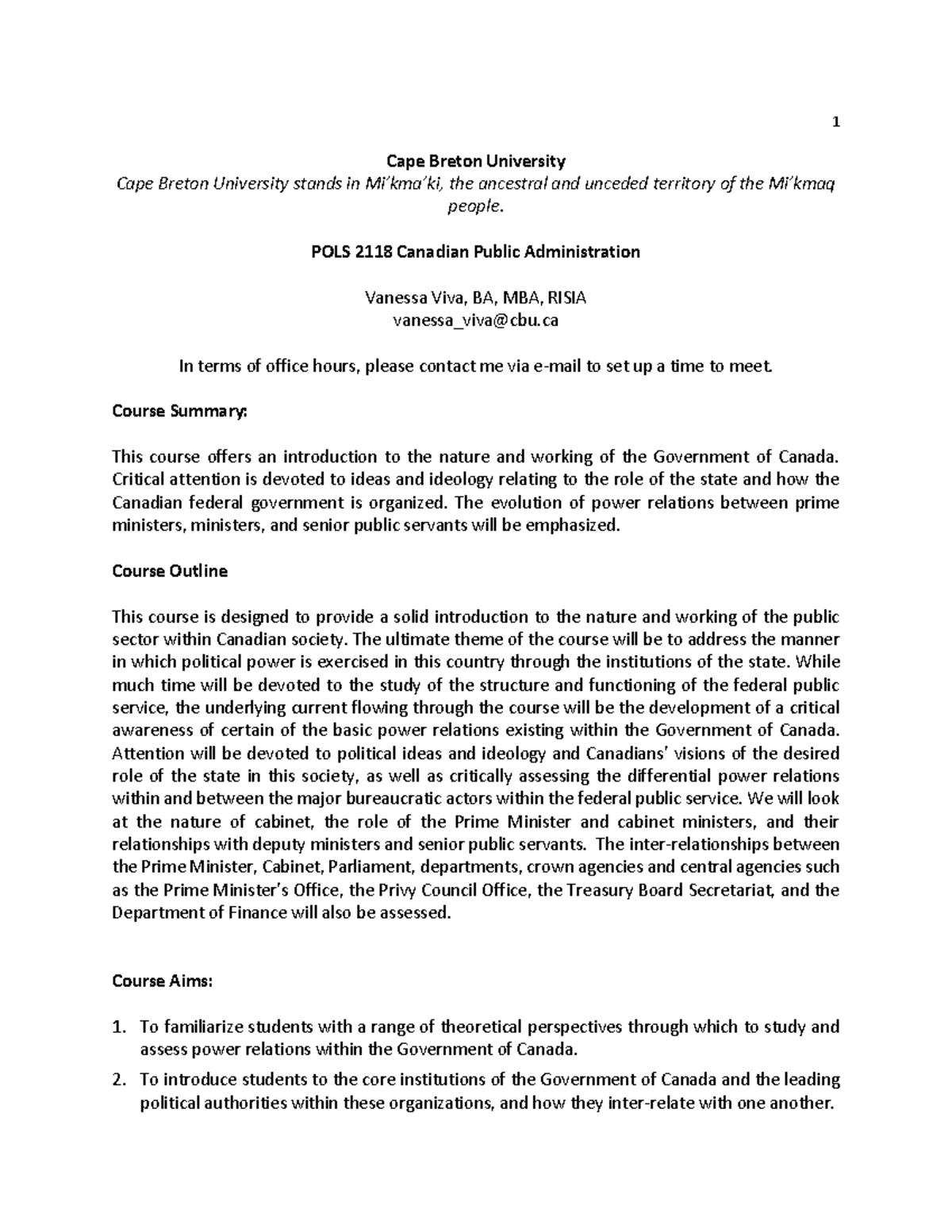 POLS 2118 Course Outline - Cape Breton University Cape Breton ...