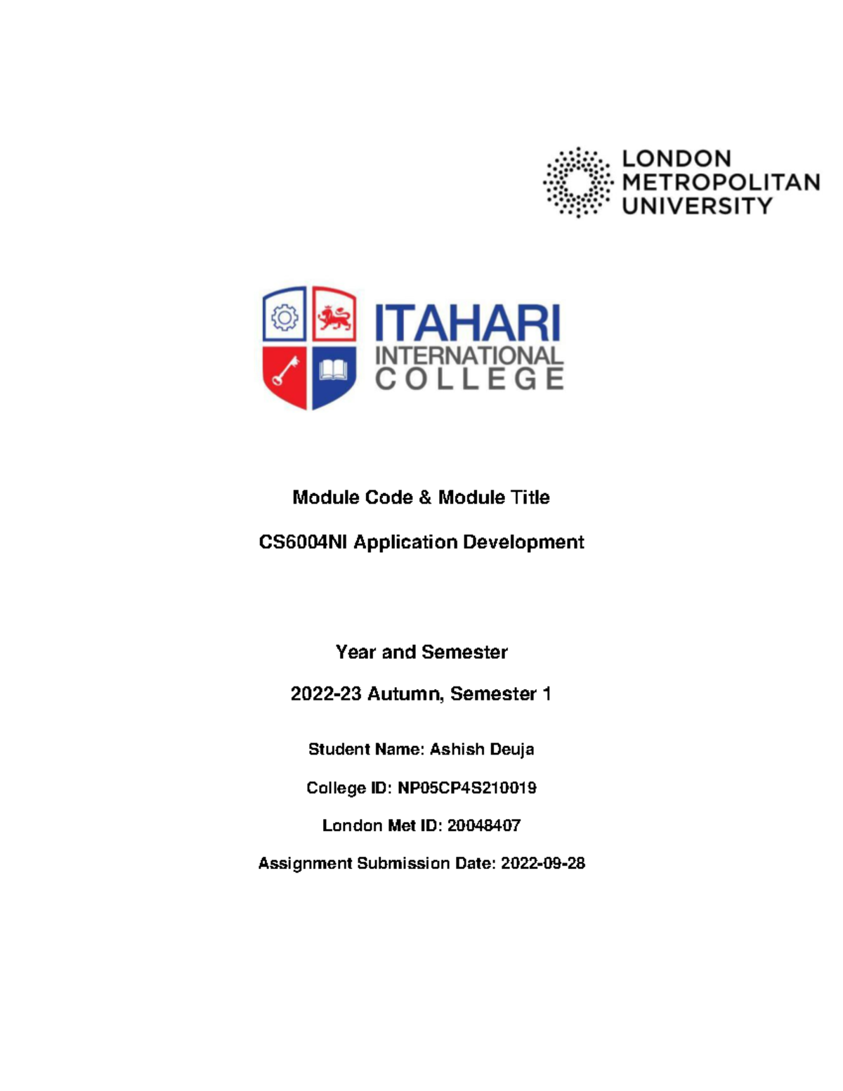 2004 8407 Ashish Deuja-2 - Module Code & Module Title CS6004NI Application Development Year and ...