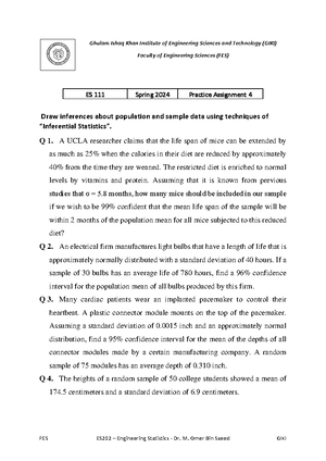 A1-Chapter 2 - Probability and Statistics ES-111 Spring 2023 Assignment 1; Chapter 2 Deadline of ...
