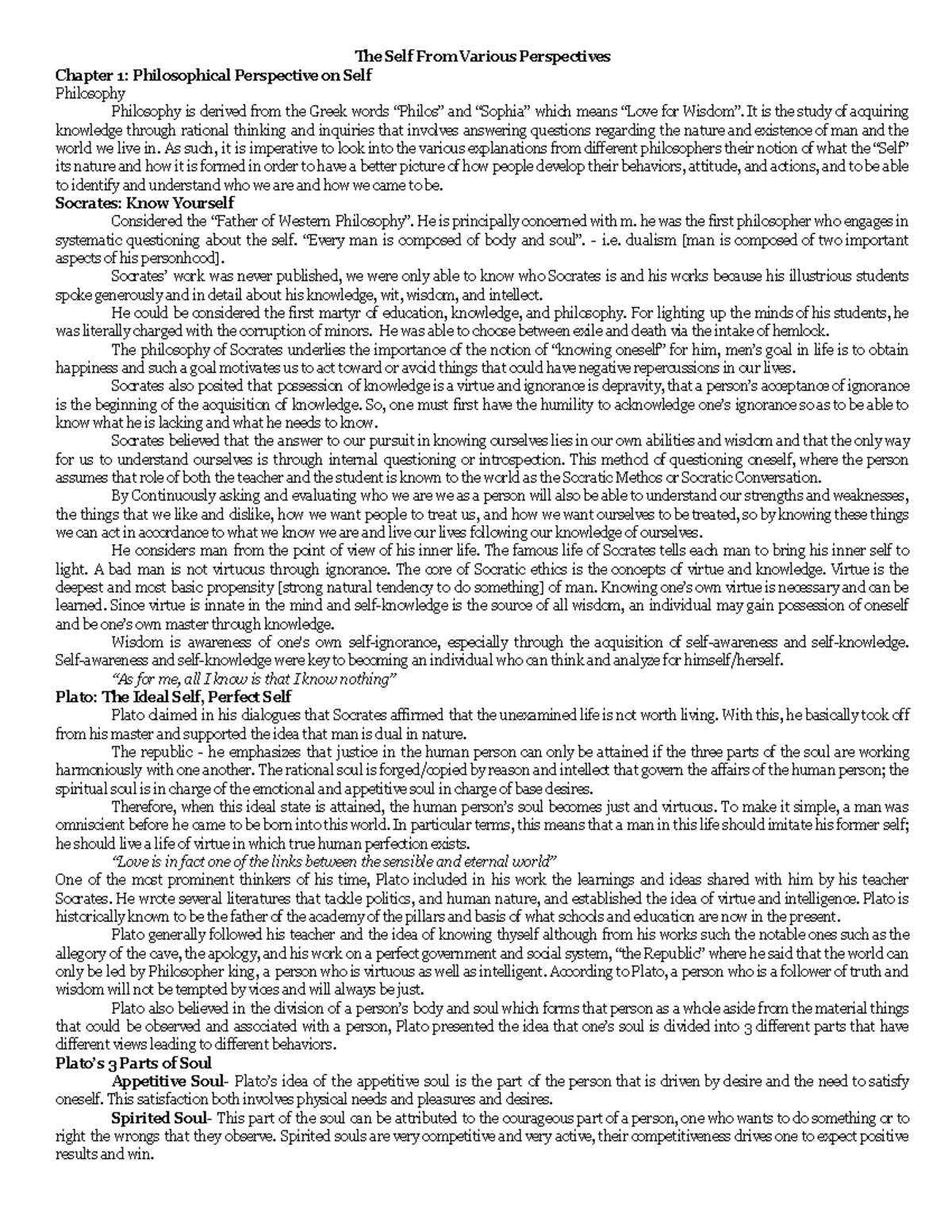 Understanding the Self-Summary - The Self From Various Perspectives ...