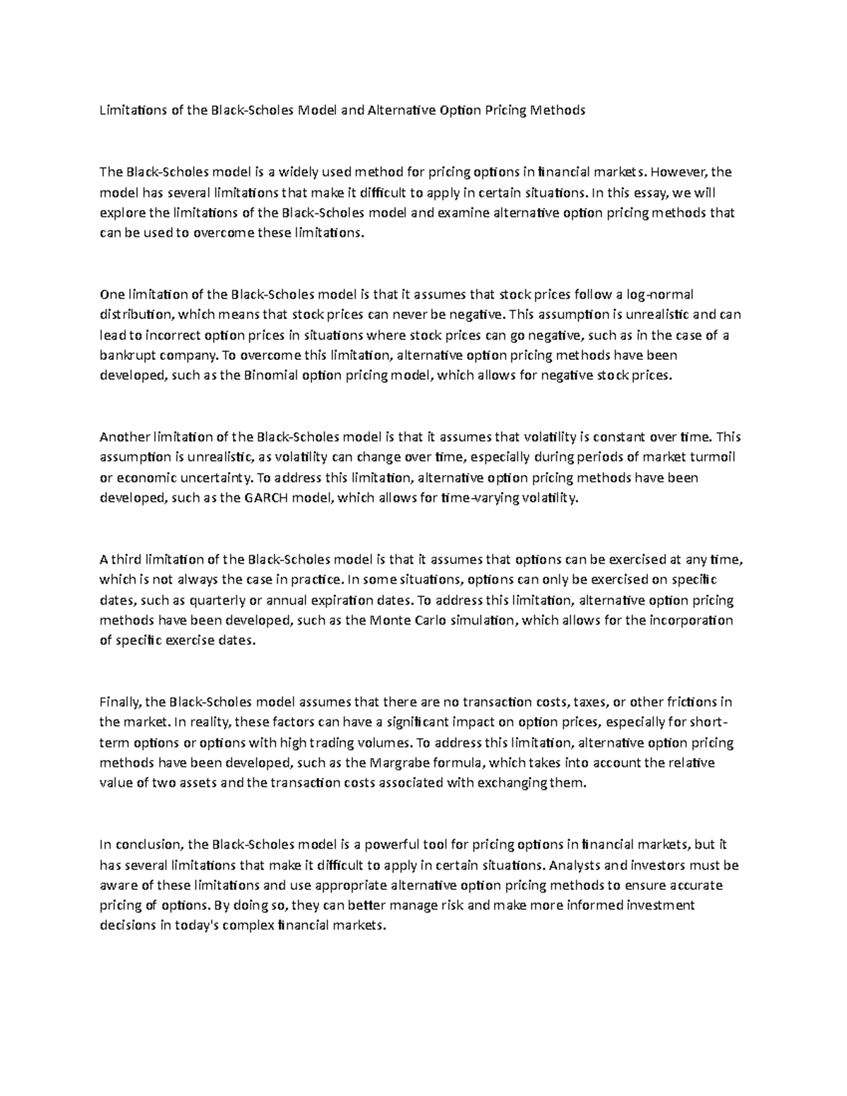 Limitations of the Black - Limitations of the Black-Scholes Model and ... Limitations of the Black - Limitations of the Black-Scholes Model and ...