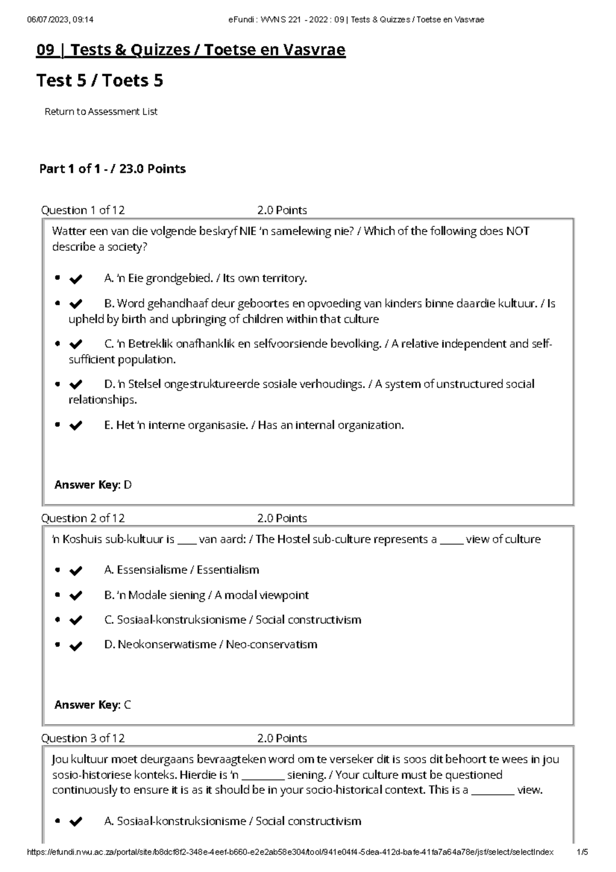 Test-5 - WVNS221 Test 5 answers - 09 | Tests & Quizzes / Toetse en ...