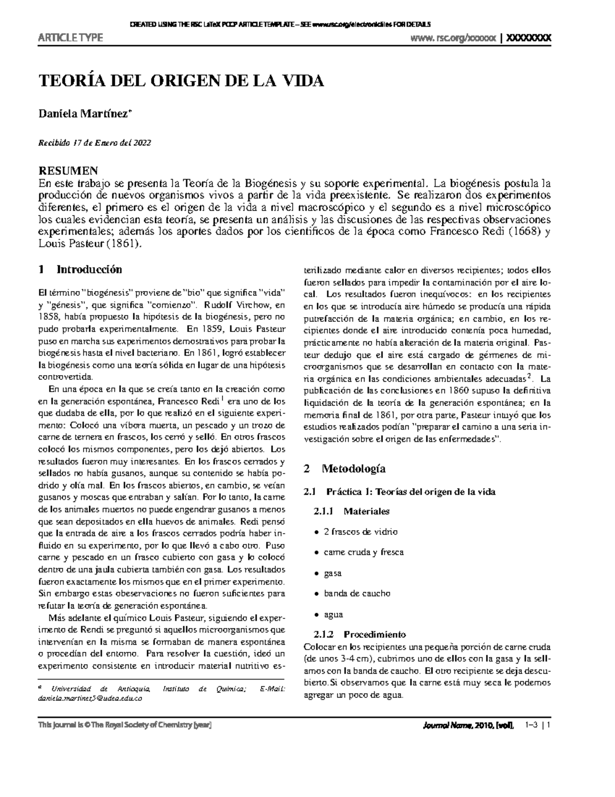 Teoría de la biogénesis, origen de la vida - TEOR ́IA DEL ORIGEN DE LA ...