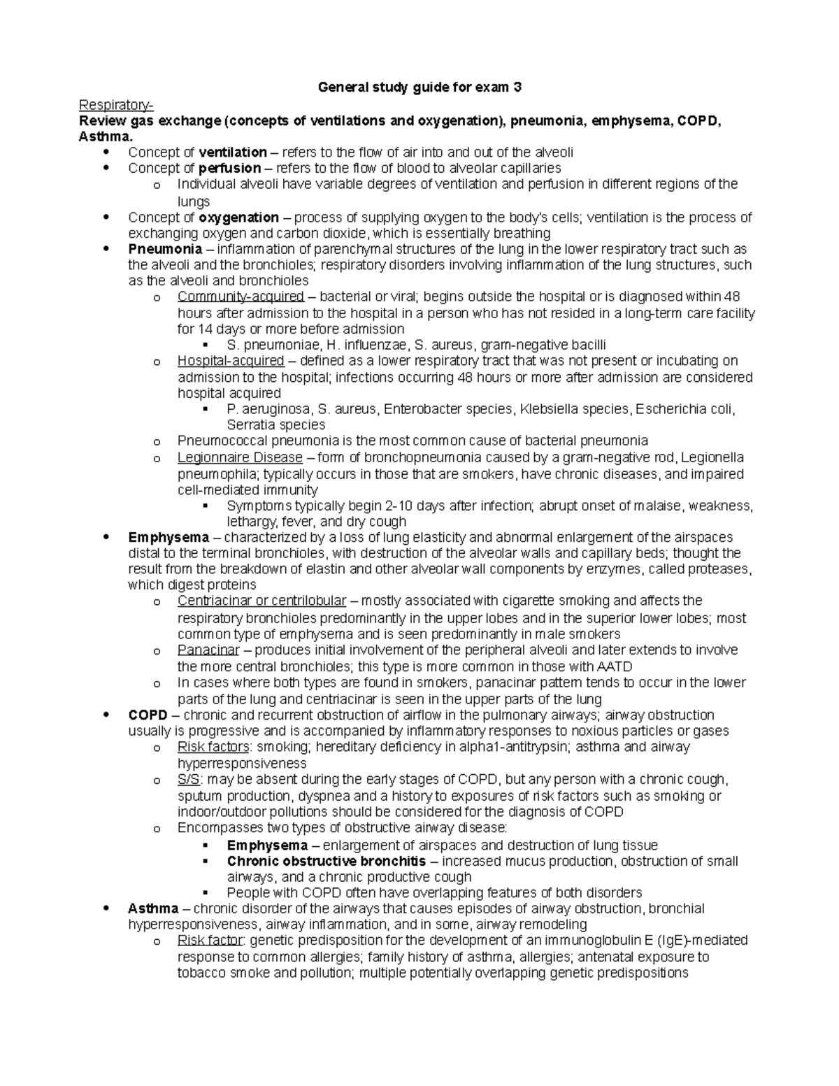 Clientsexam 3 Study Guide - General study guide for exam 3 Respiratory ...