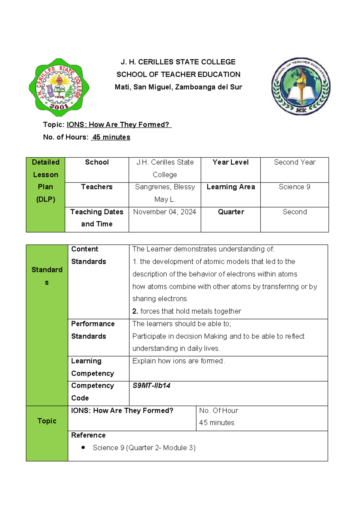 7E-Lesson Plan template - J. H. CERILLES STATE COLLEGE SCHOOL OF ...