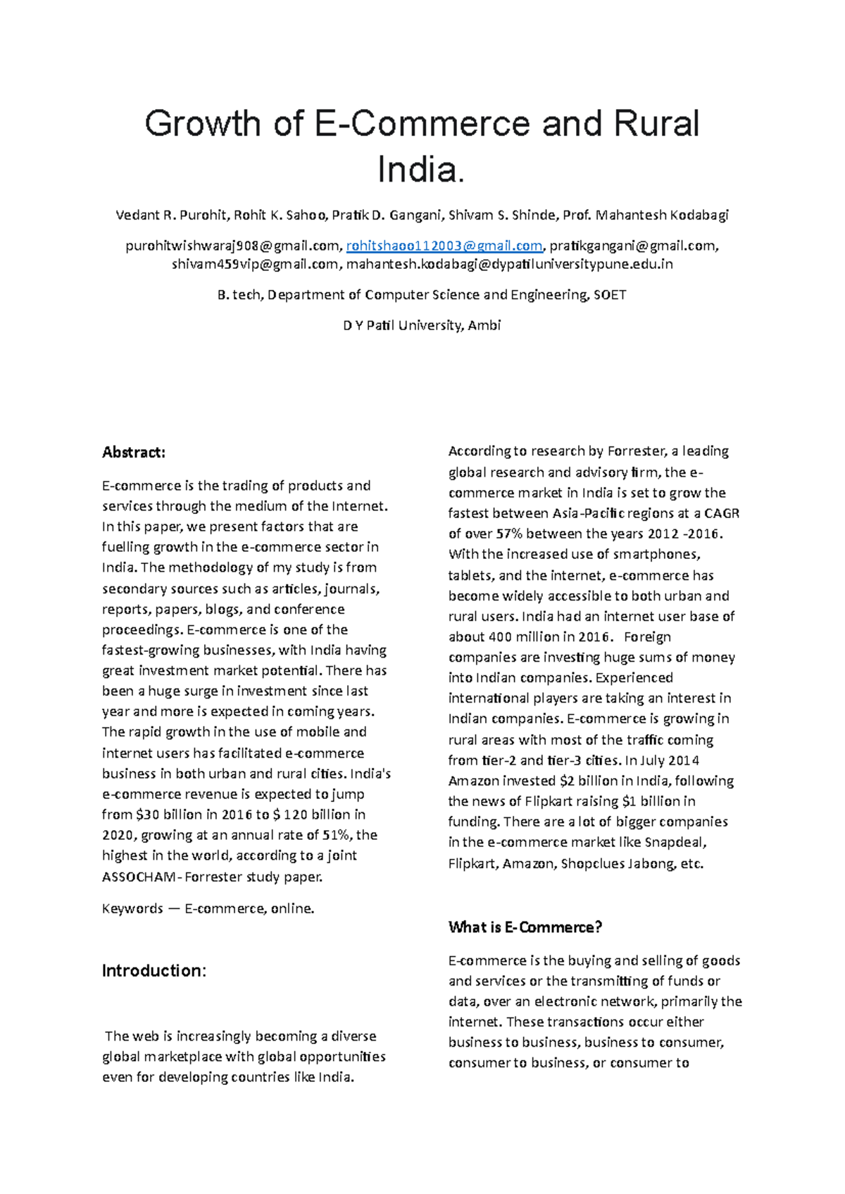 Growth of E-commerse Research paper - Growth of E-Commerce and Rural ...