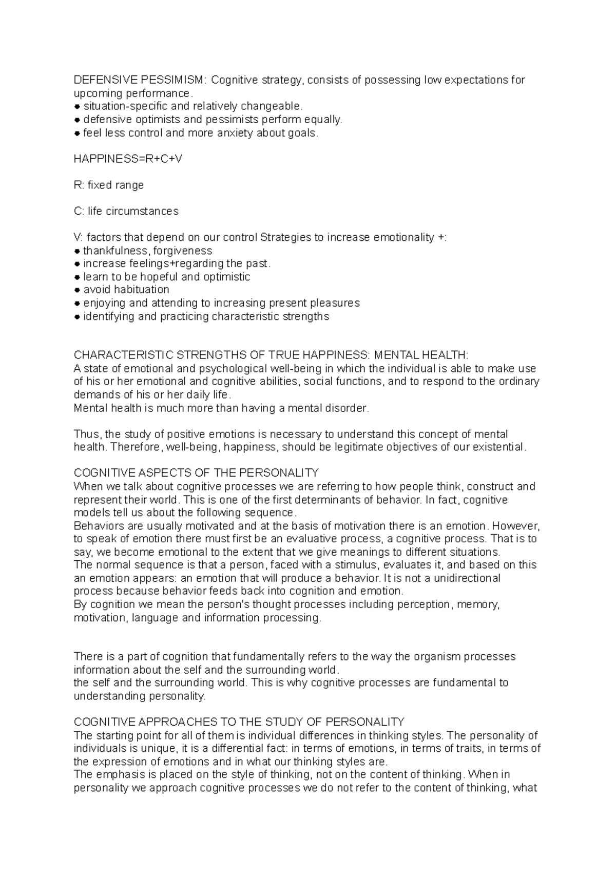 Defensive Pessimism - Study guide - DEFENSIVE PESSIMISM: Cognitive ...