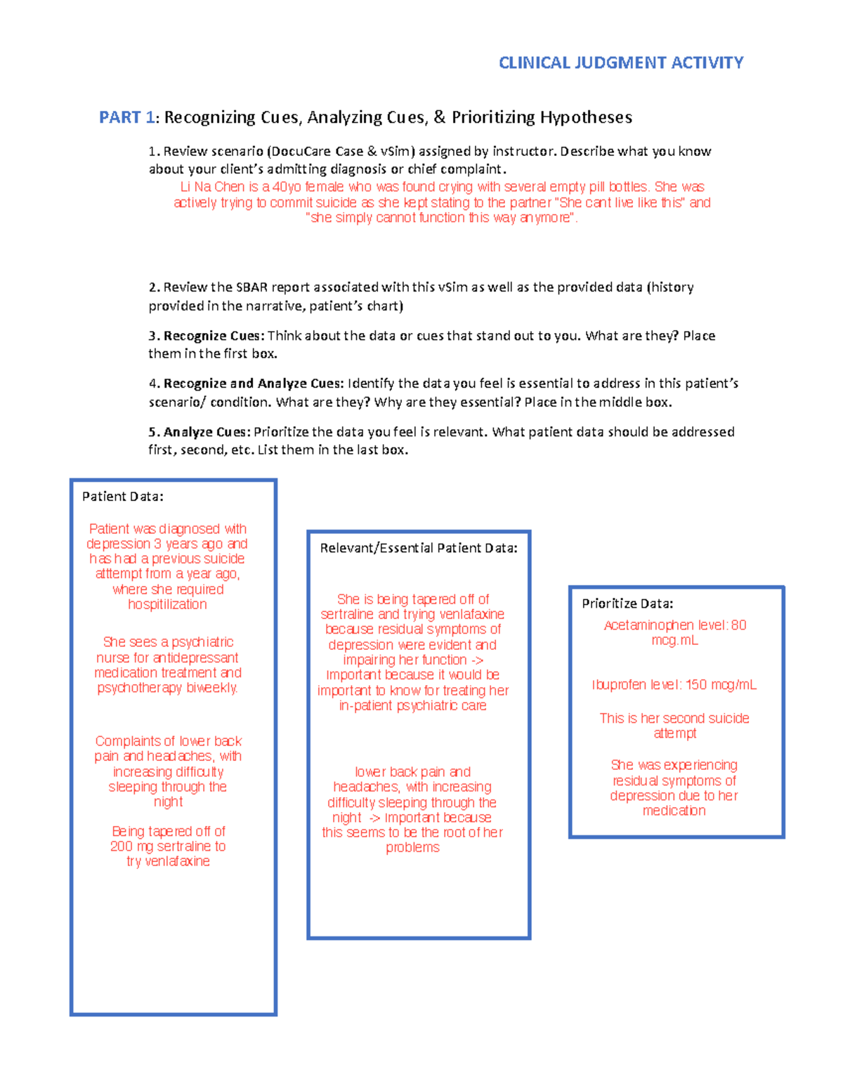 Li Na Chen Pre Sim - vsim pre sim - CLINICAL JUDGMENT ACTIVITY PART 1 ...