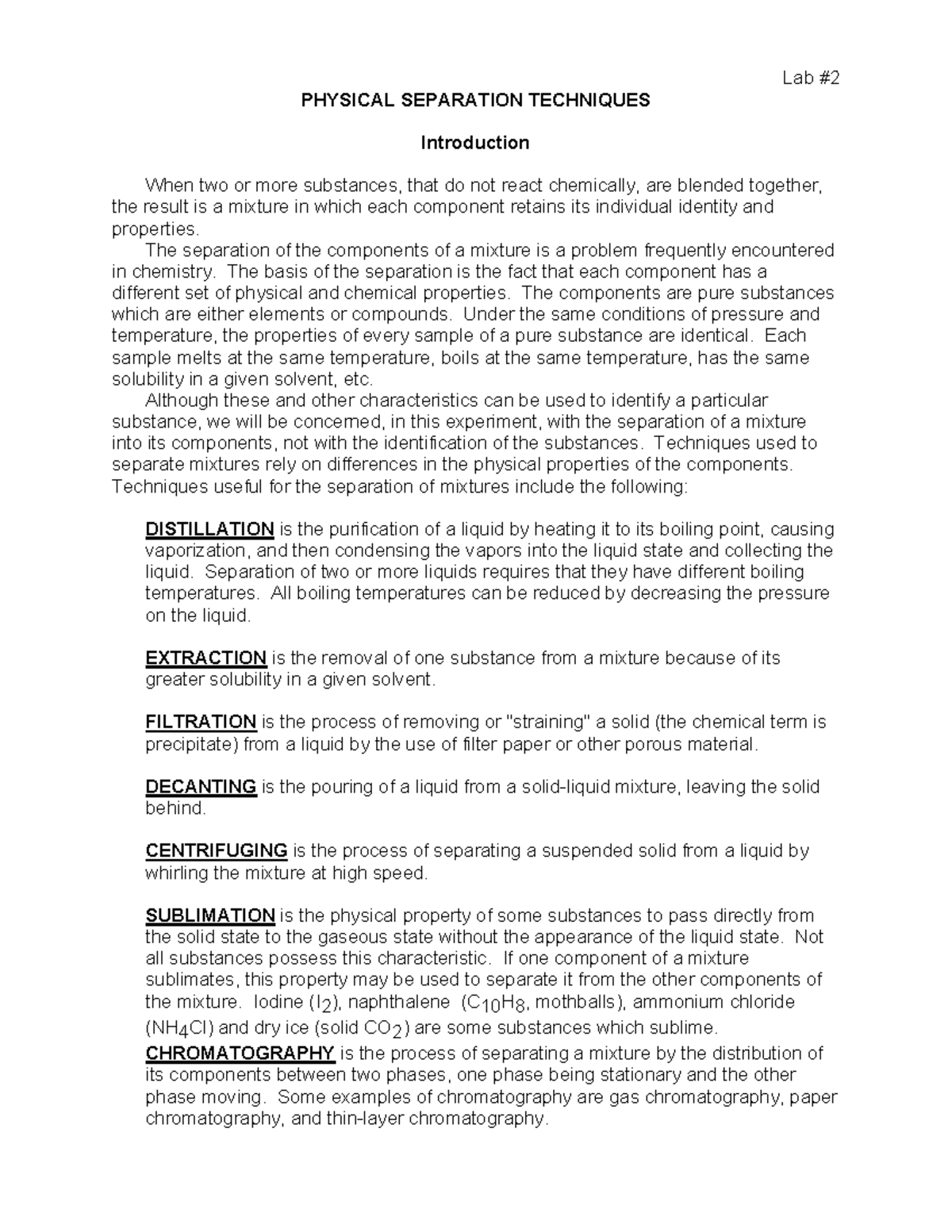 Physical Separation - Pls read - Lab # PHYSICAL SEPARATION TECHNIQUES ...