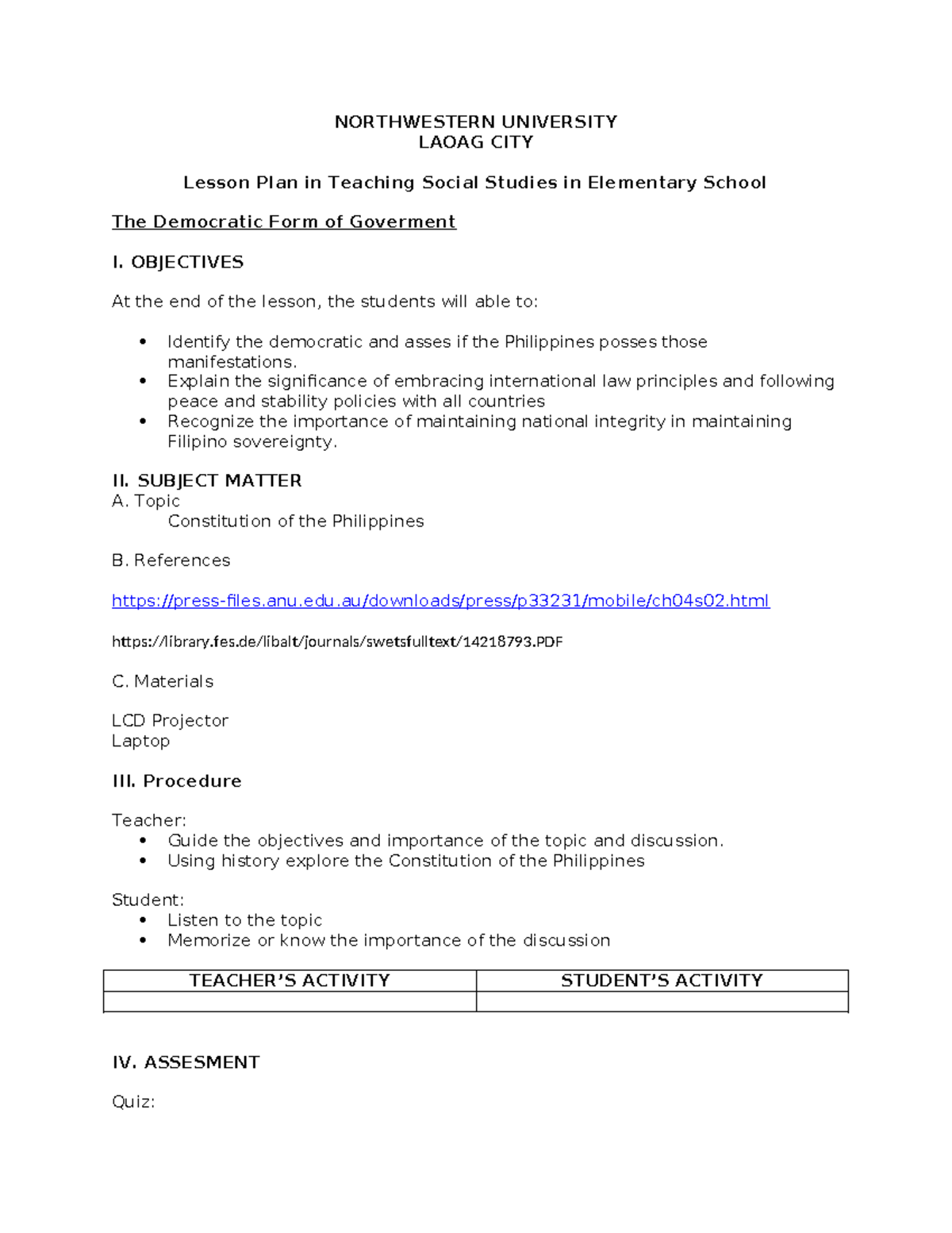 Democratic form of goverment - NORTHWESTERN UNIVERSITY LAOAG CITY ...