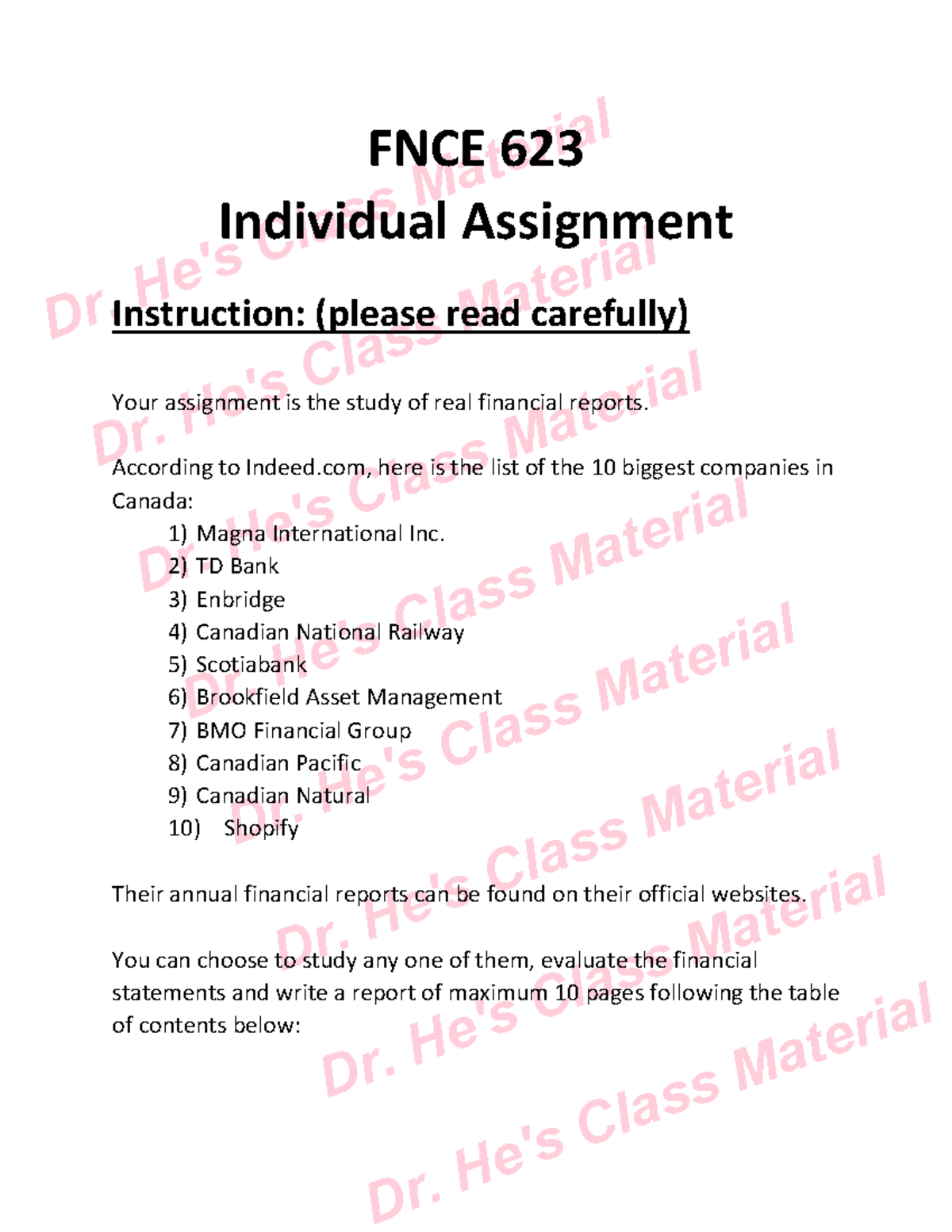 623 Individual assignment - Dr. He's Class Material Dr. He's Class ...