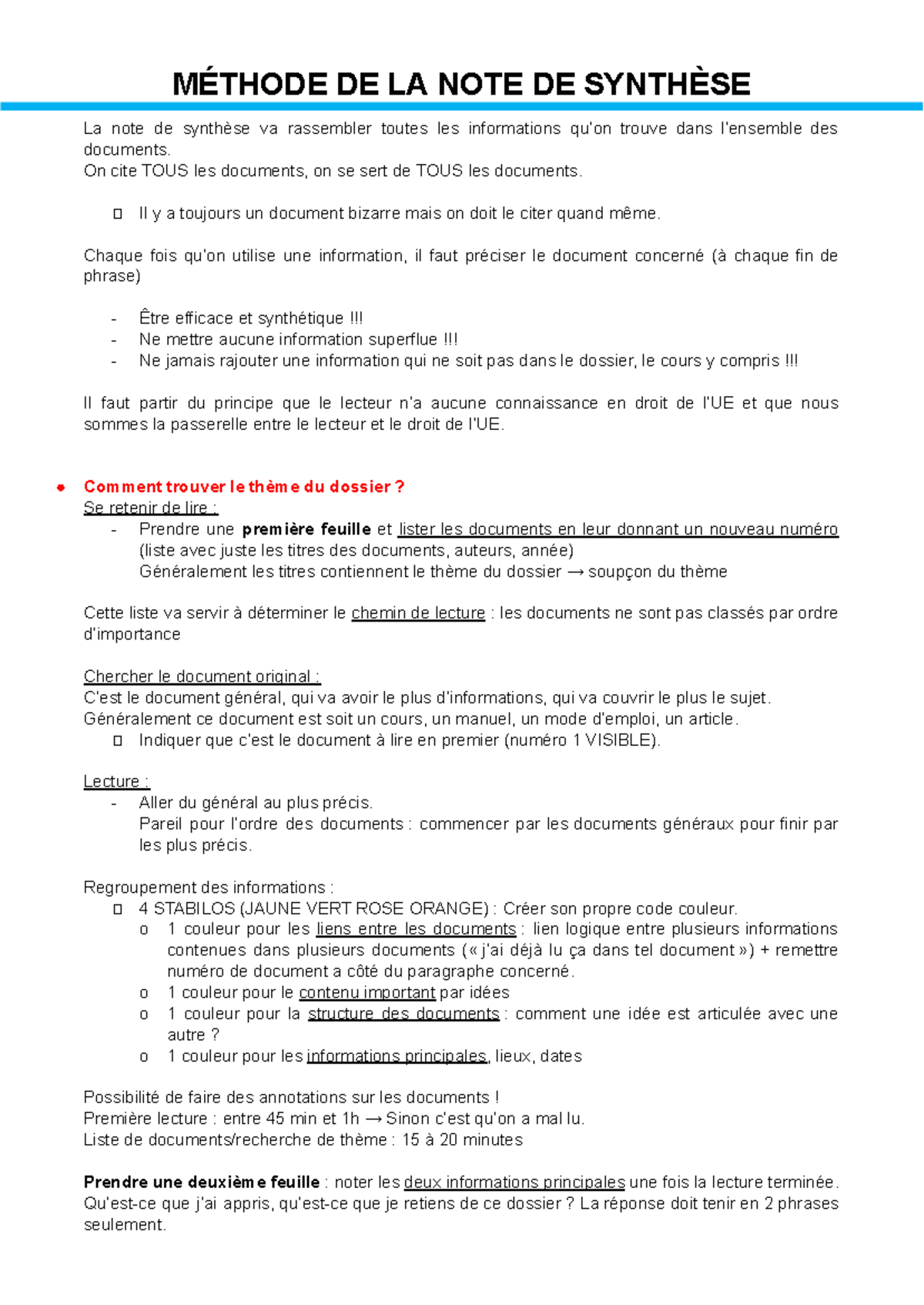 Méthode note de synthèse droit de l UE - MÉTHODE DE LA NOTE DE SYNTHÈSE ... Méthode note de synthèse droit de l UE - MÉTHODE DE LA NOTE DE SYNTHÈSE ...
