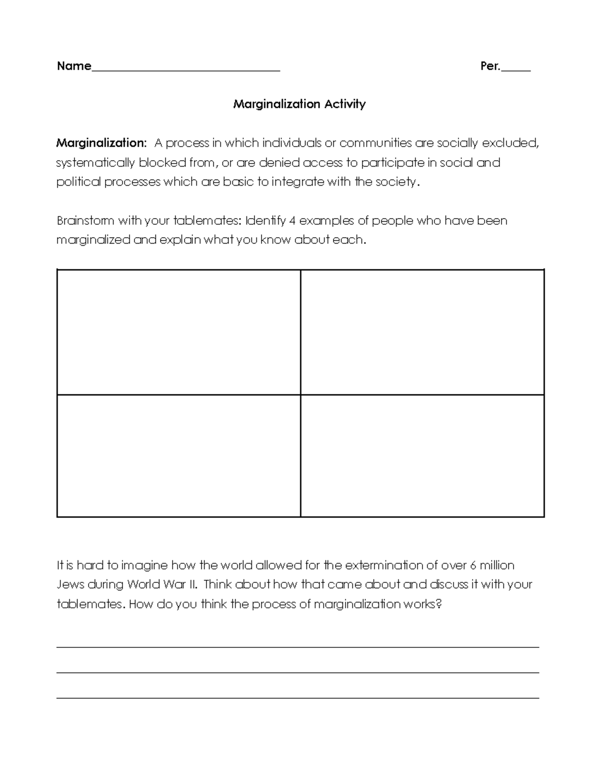 2023 Marginalization Activity - Name ...