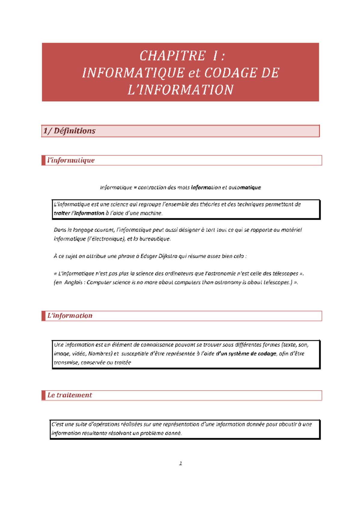 Informatique et codage d'information - Sécurité Informatique - Studocu