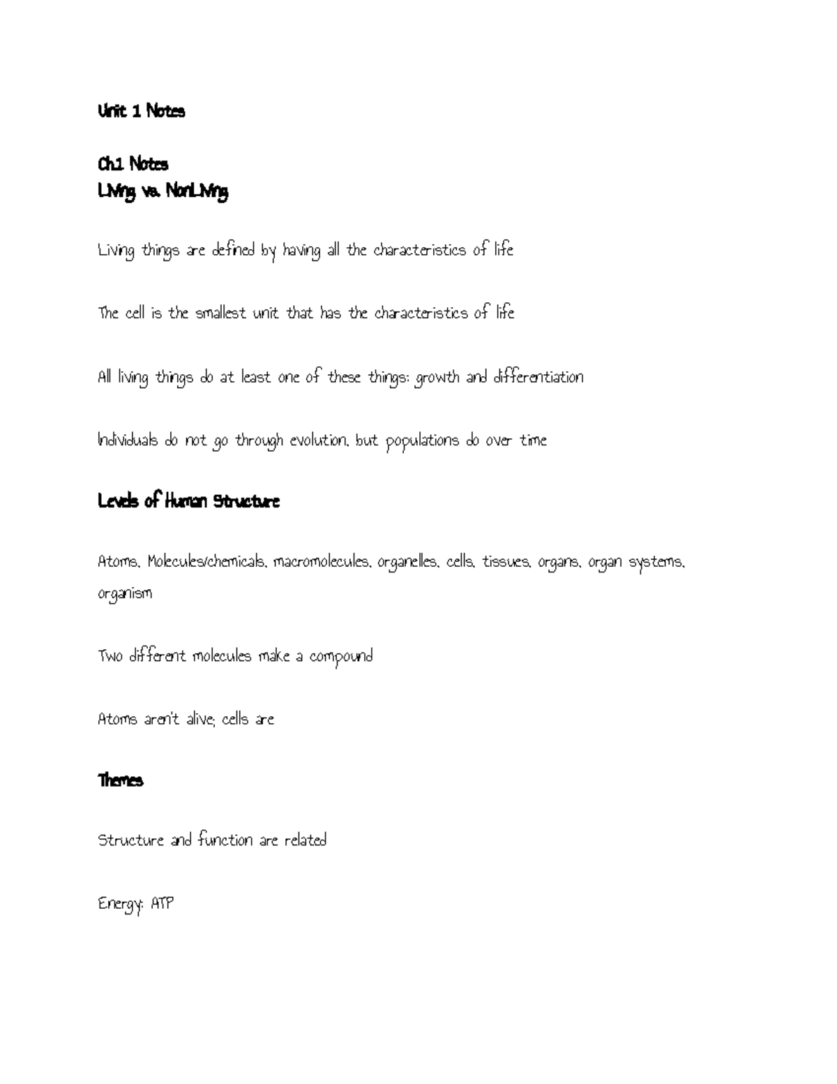 Anatomy Notes - Unit 1 Notes Ch Living Notes vs. NonLiving Living ...