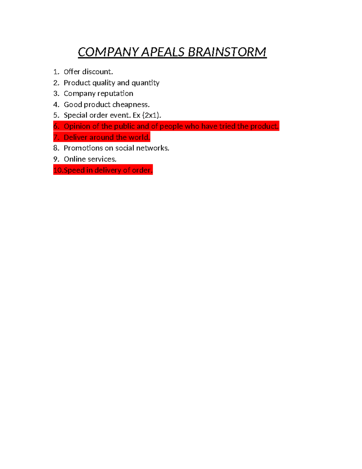 Brainstorm - Summary Orientation - SLS 1101 - COMPANY APEALS BRAINSTORM Offer discount. Product ...