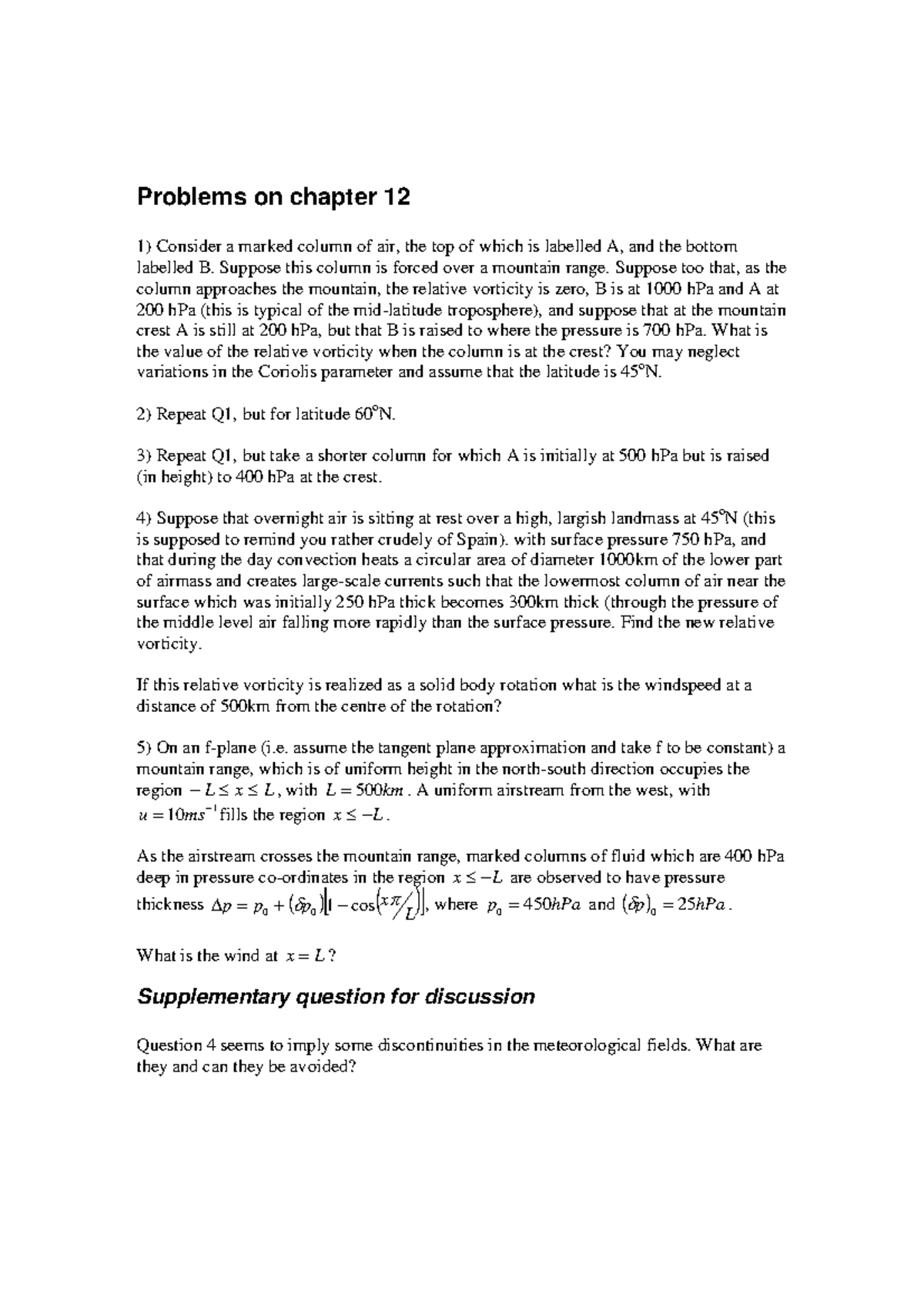 Tutorial 12 Questions - Chapter 12 - Problems on chapter 12 1) Consider ...