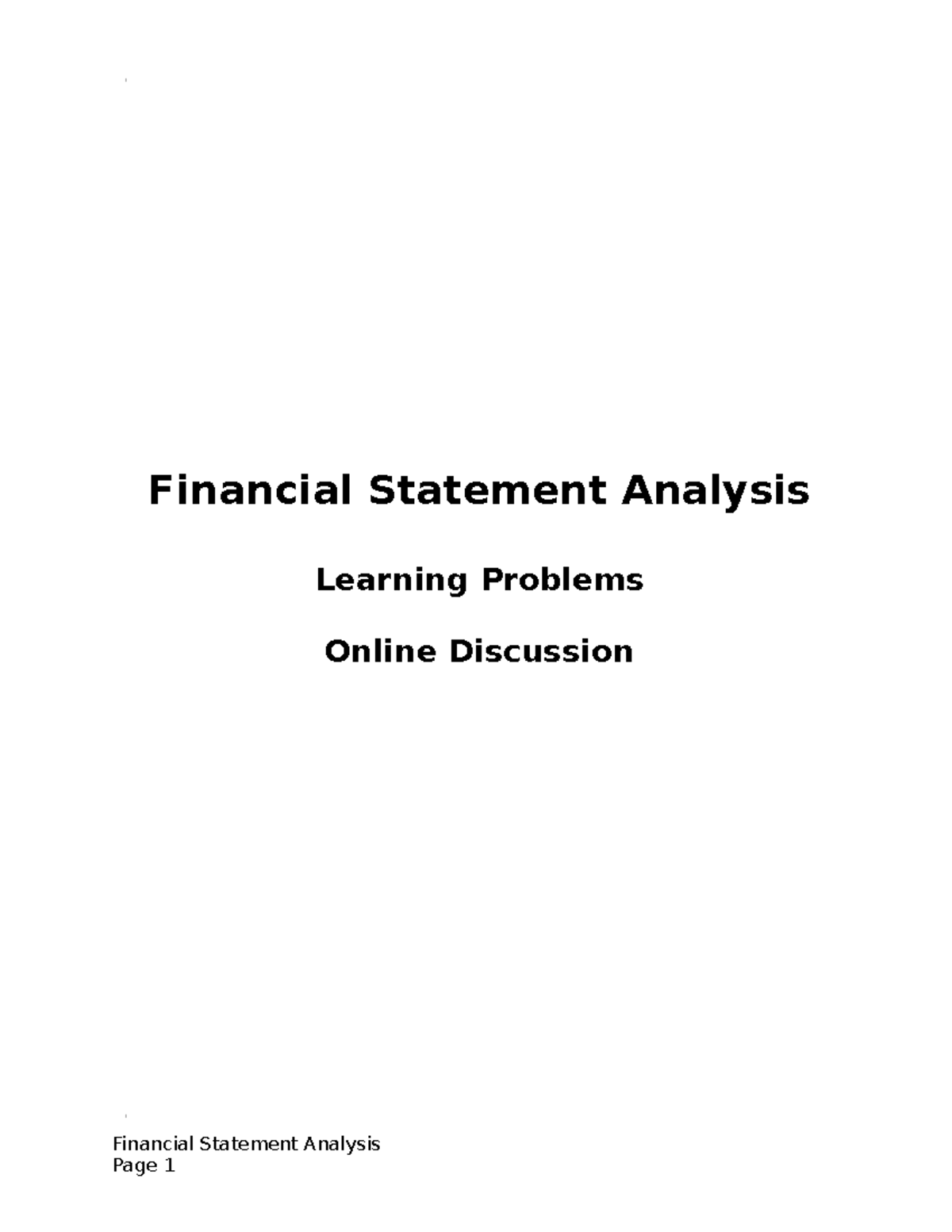 Problems Financial Statement Analysis - Financial Statement Analysis ...