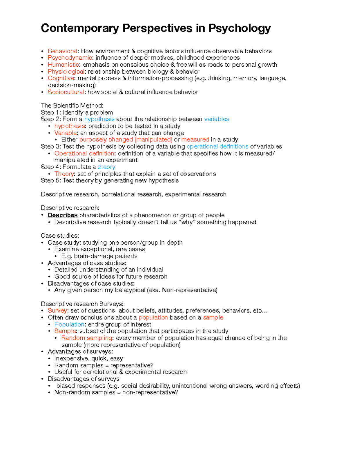 Perspectives in Psychology Notes - Contemporary Perspectives in ...