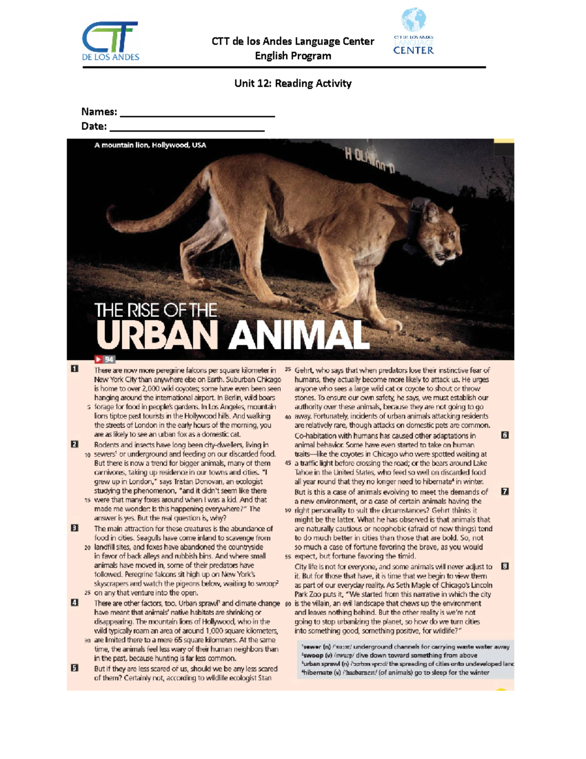 Unit 12- Reading Activity - CTT de los Andes Language Center English ...