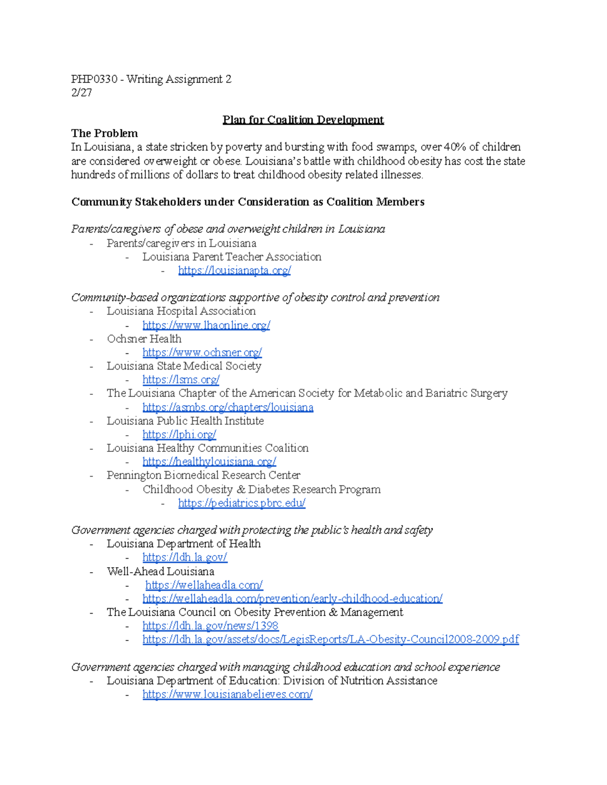 Writing Assignment 3 RPB Plan for Coalition Development - PHP0330 ...