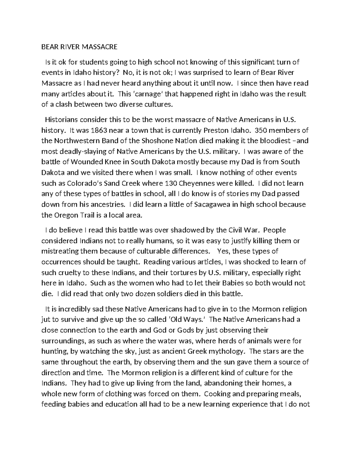 BEAR River Massacre - Assignment - BEAR RIVER MASSACRE Is it ok for ...