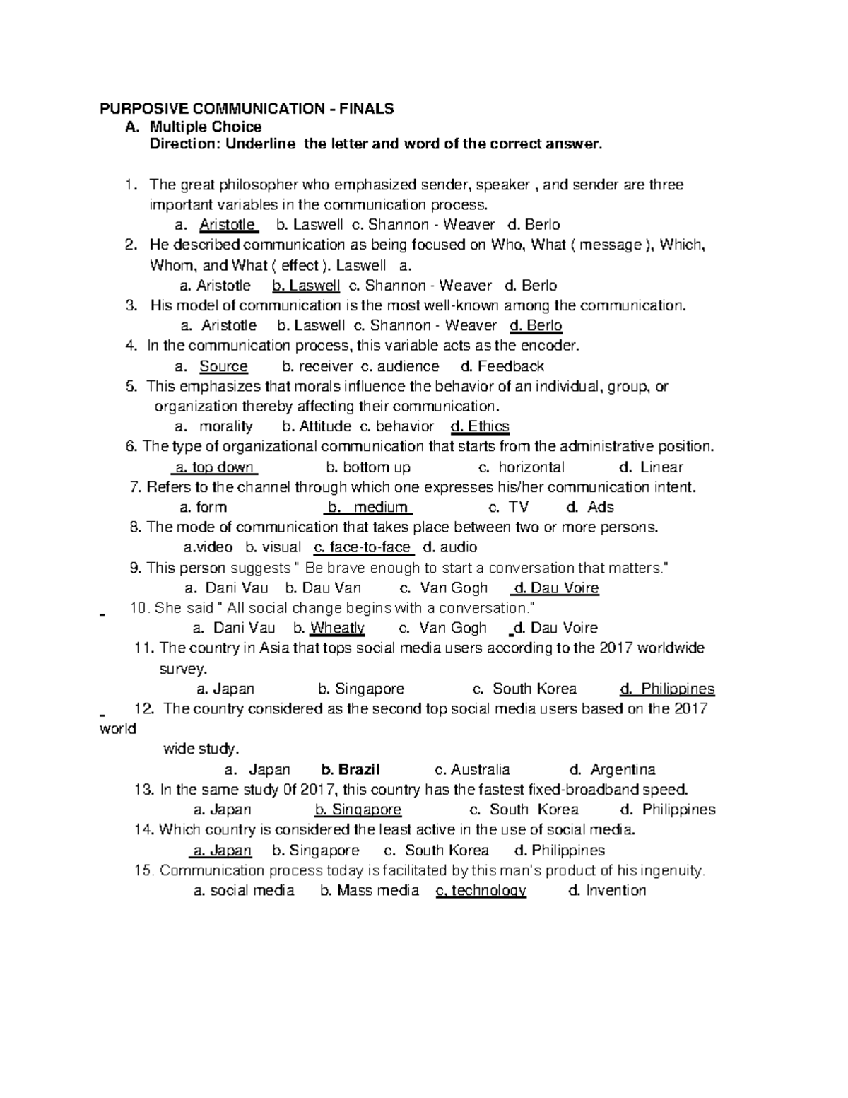 Pdfcoffee.com final-exam-purposive-com-pdf-free 2 - PURPOSIVE COMMUNICATION - FINALS A. Multiple ...