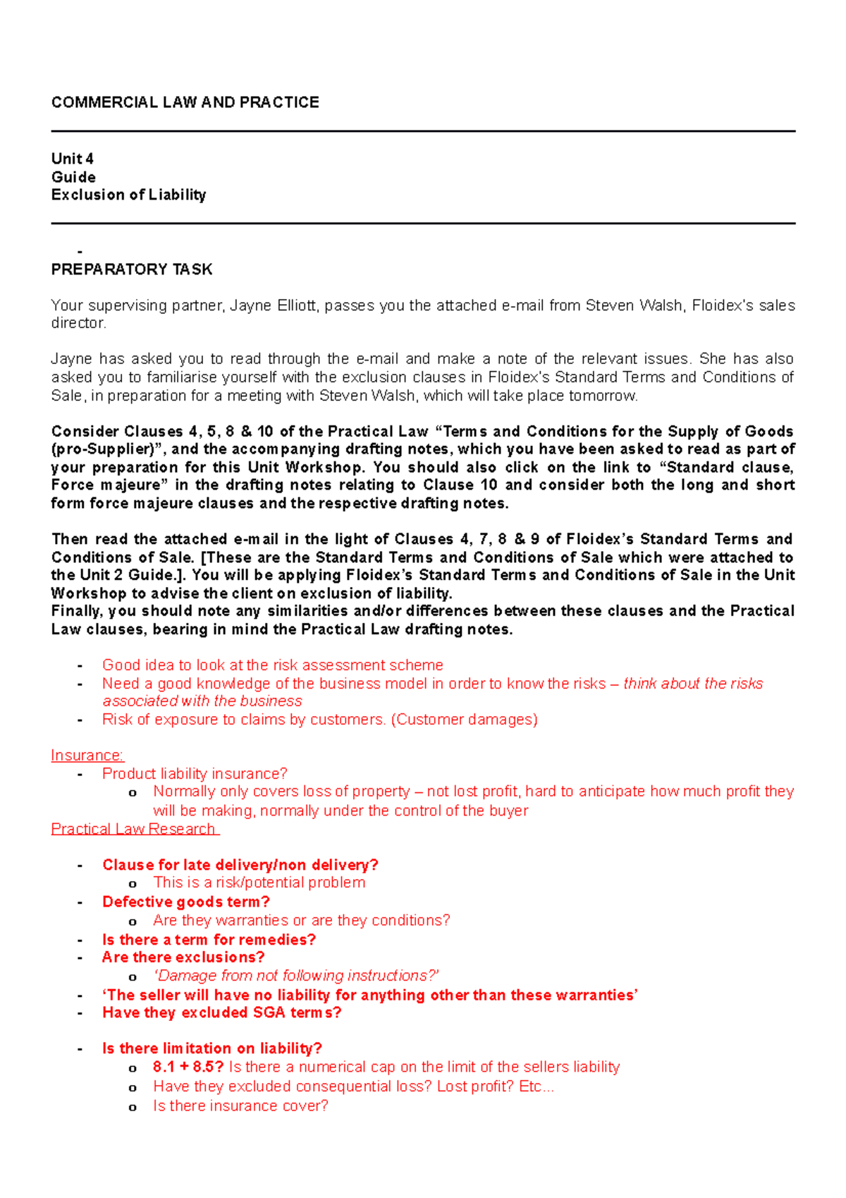 WS 4 - Work shop 4 notes - COMMERCIAL LAW AND PRACTICE Unit 4 Guide ...