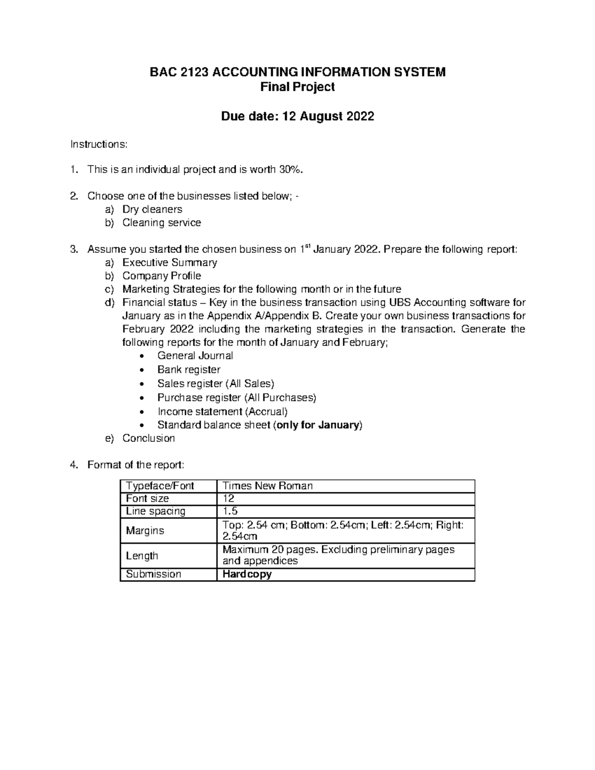 Final Project - BAC 2123 ACCOUNTING INFORMATION SYSTEM Final Project ...