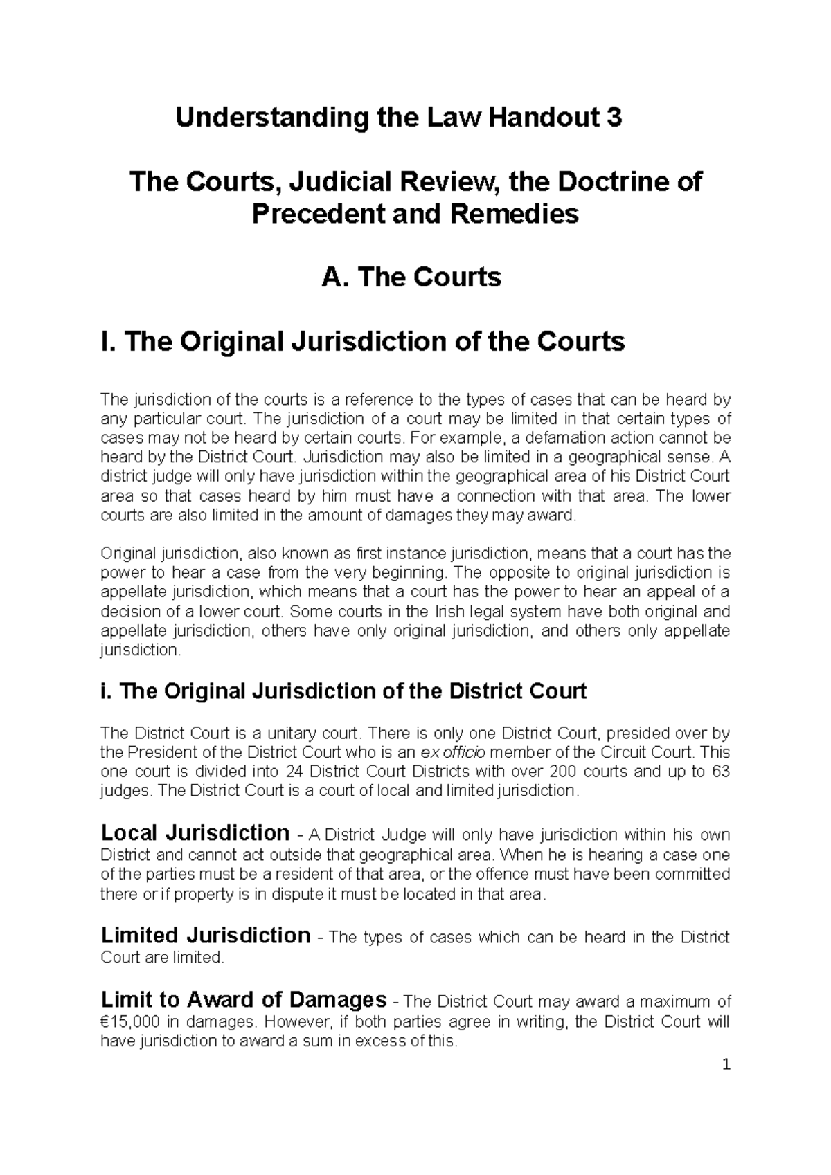 UTL Handout 3 - notes on understanding the law - Understanding the Law ...